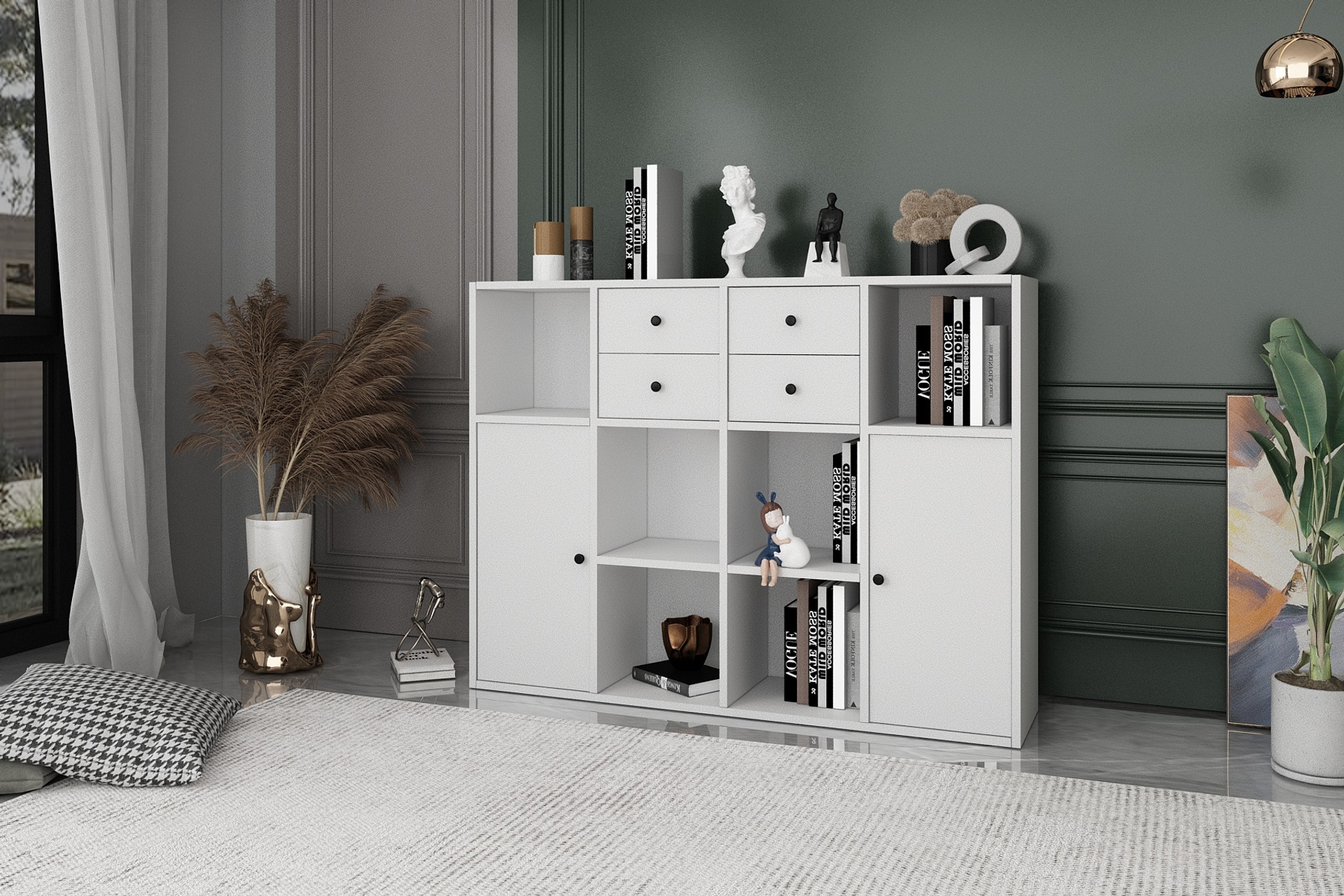 BKCONCEPT 2 KAPAKLI ÇEKMECELİ RAFLI KİTAPLIK, 130 CM, BEYAZ, KTP-1100-Ç ...