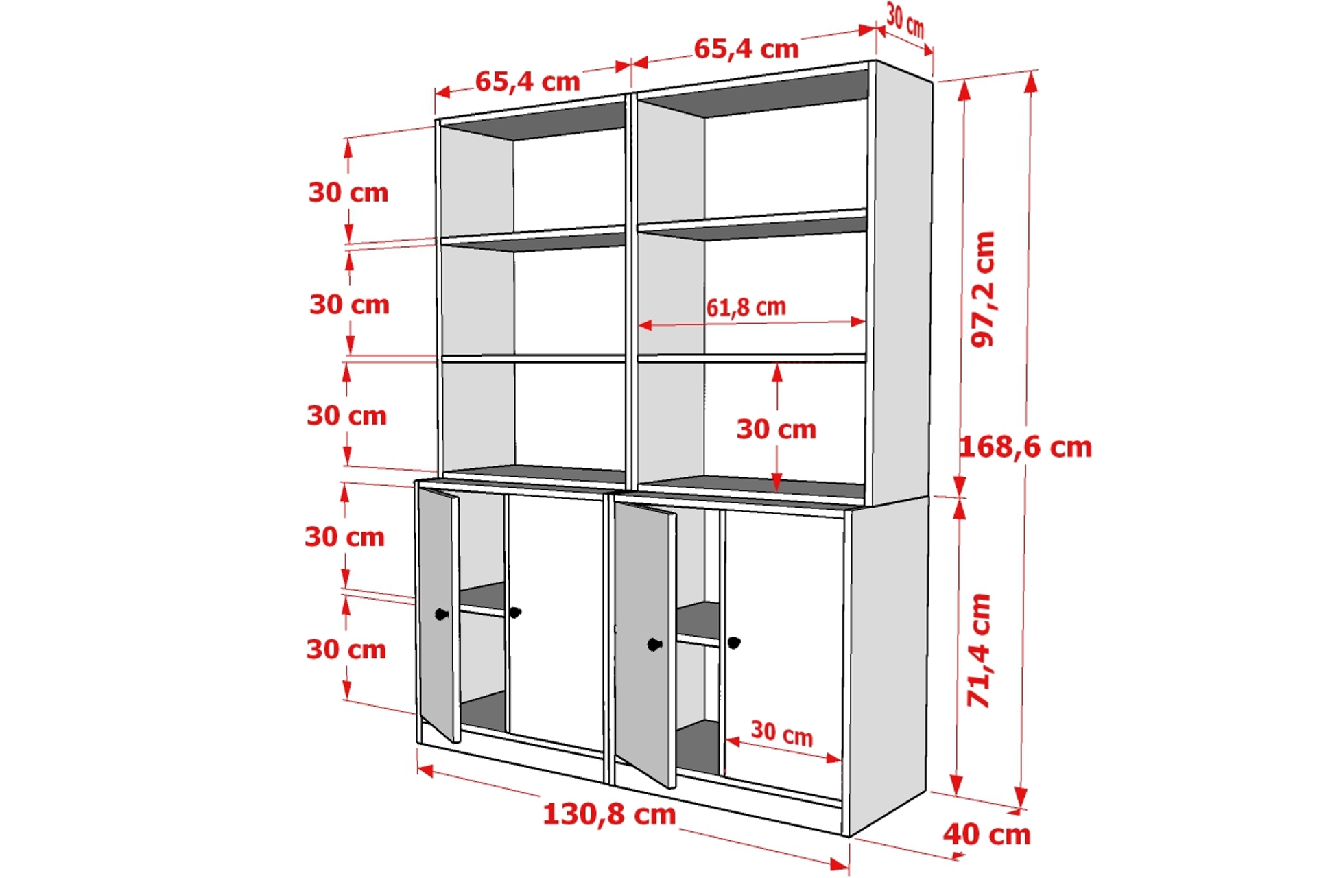 BKCONCEPT 4 KAPAKLI RAFLI KİTAPLIK, 130 CM, BEYAZ, KTP-1291 FİYATI ...