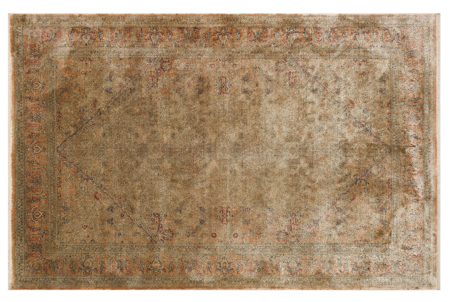 ELSE VİNTAGE MODERN TARAK KABARTMA İPEK HALI 100, BEJ ESKİTME, 300X400