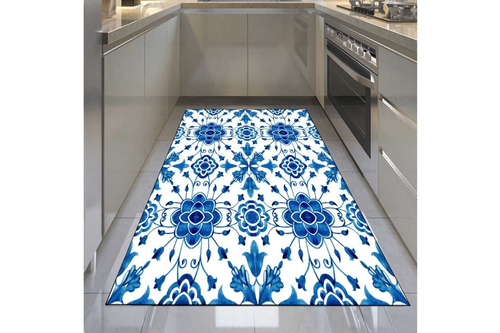 OSSO MAVİ BEYAZ OSMANLI ÇİNİ DESENLİ YIKANABİLİR KAYMAZ TABAN MUTFAK ...