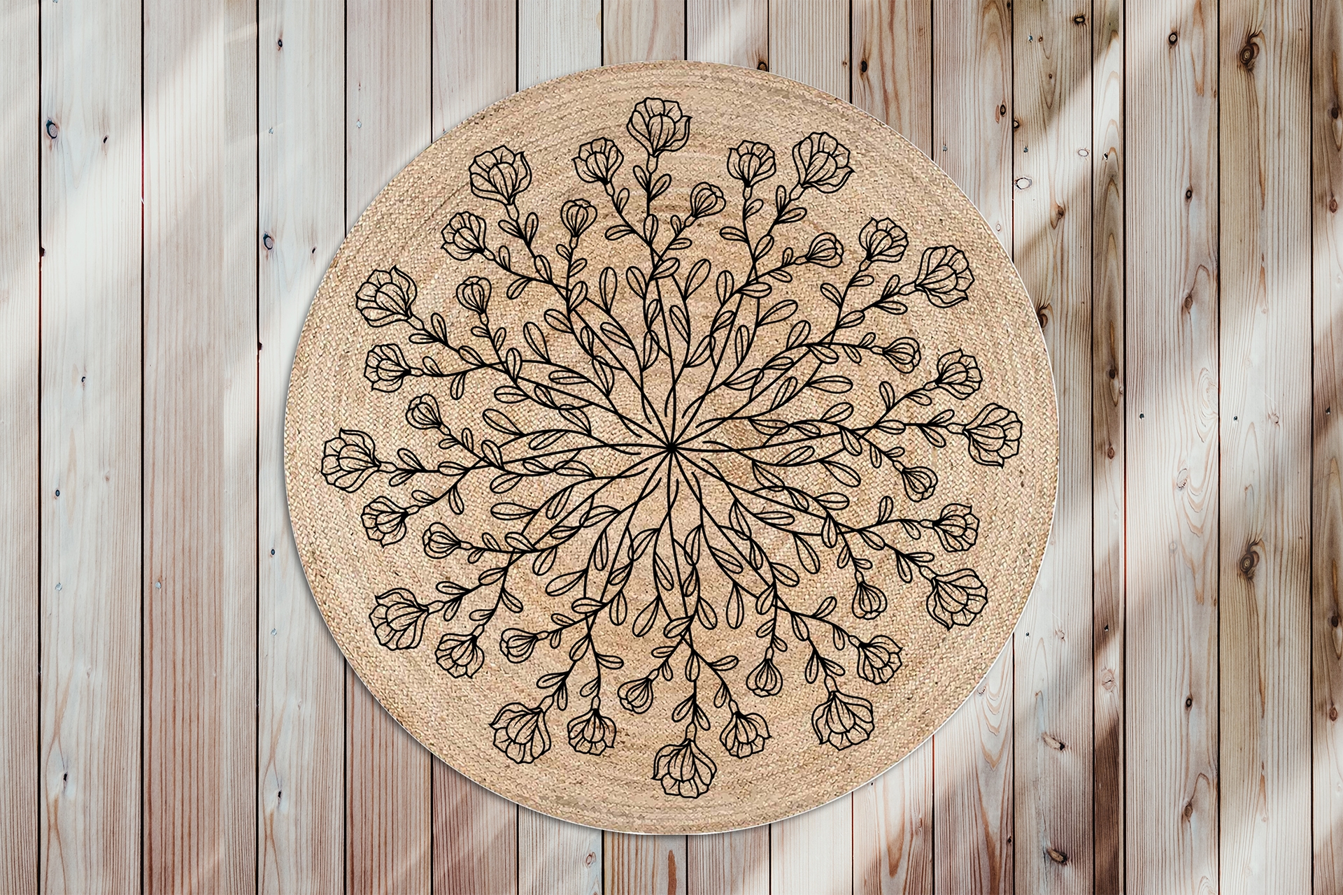 KARNAVAL SİYAH GEOMETRİK ÇİÇEKLER DESENLİ NATURAL MODERN BASKILI JÜT ...