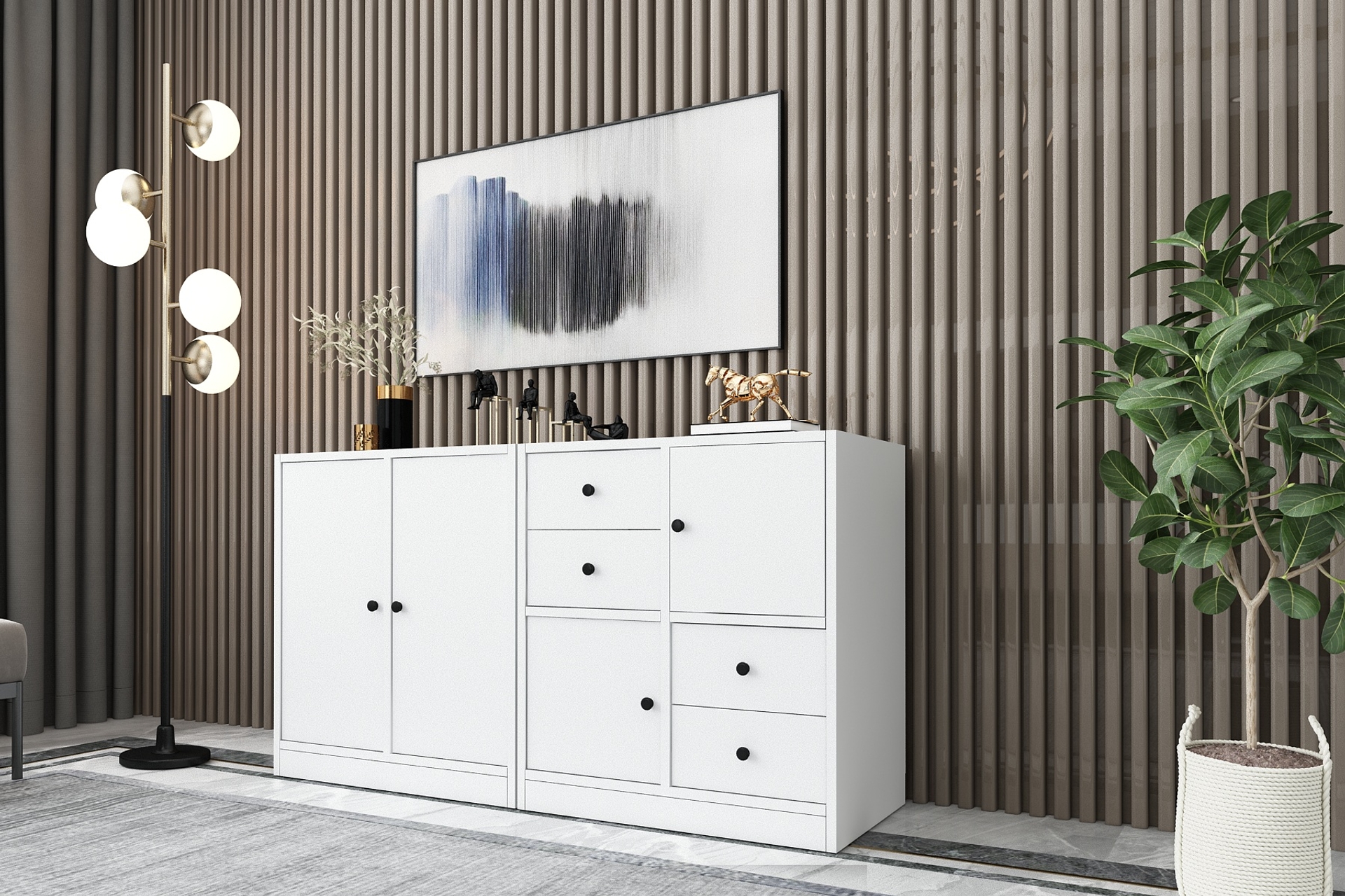 ASLI KONSOL KNS-1036-Ç, DOLAPLI ÇEKMECELİ, BEYAZ, 130 CM FİYATI - Vivense