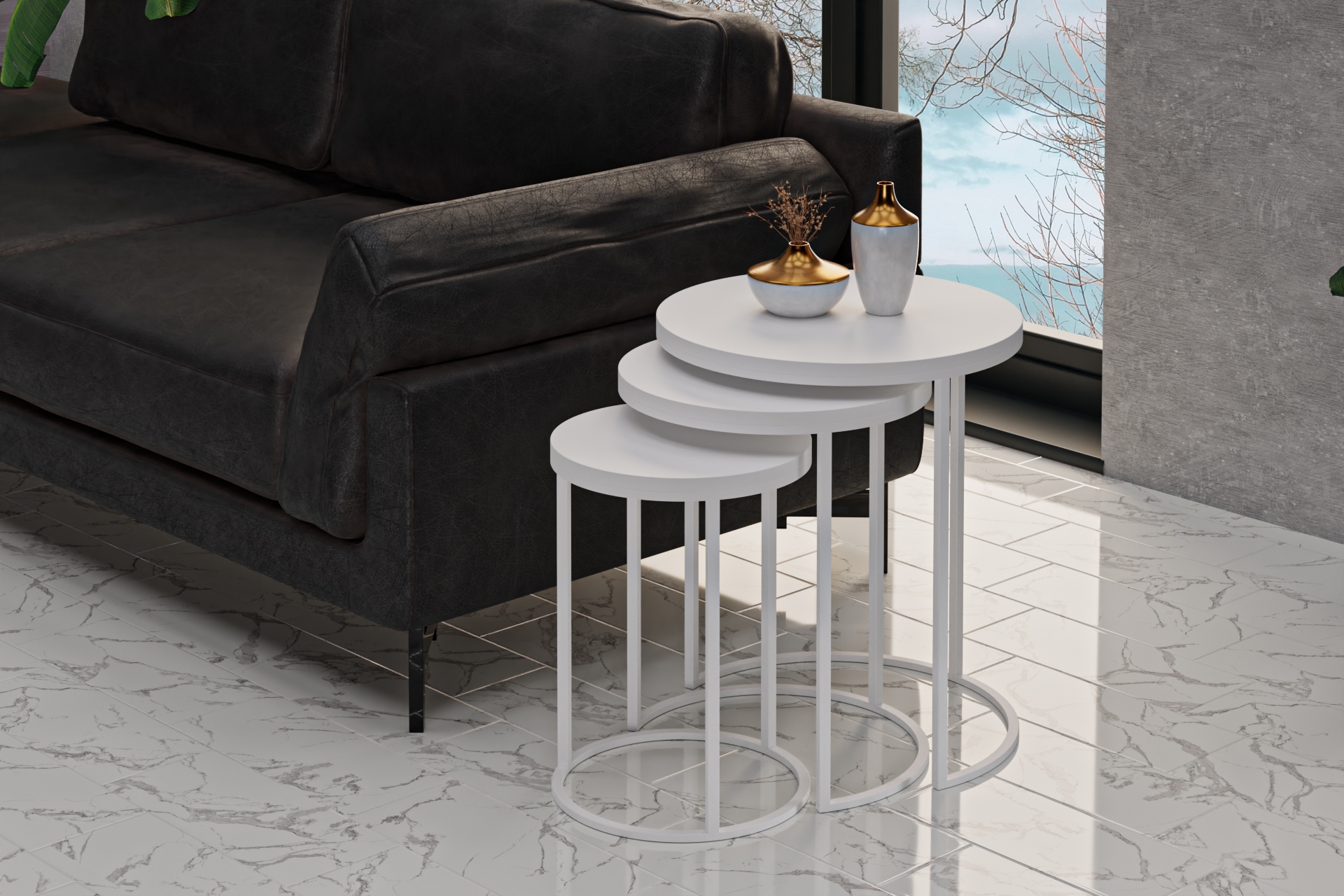 OPERA METAL AYAKLI ZİGON SEHPA AE6001, YUVARLAK, ÜÇLÜ, BEYAZ FİYATI ...