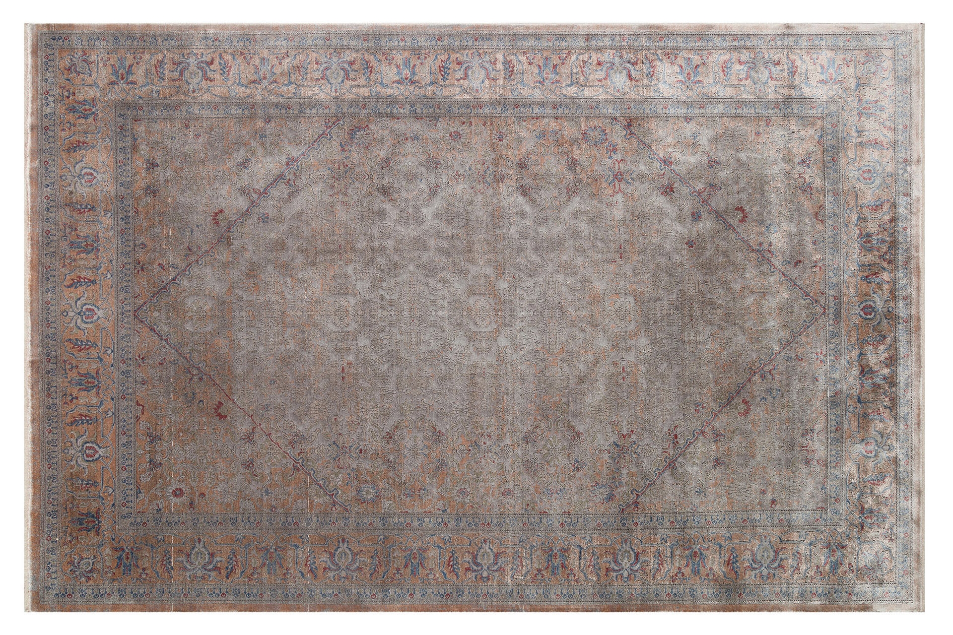 ELSE VİNTAGE MODERN TARAK KABARTMA İPEK HALI 100, GRİ ESKİTME, 160X230 ...
