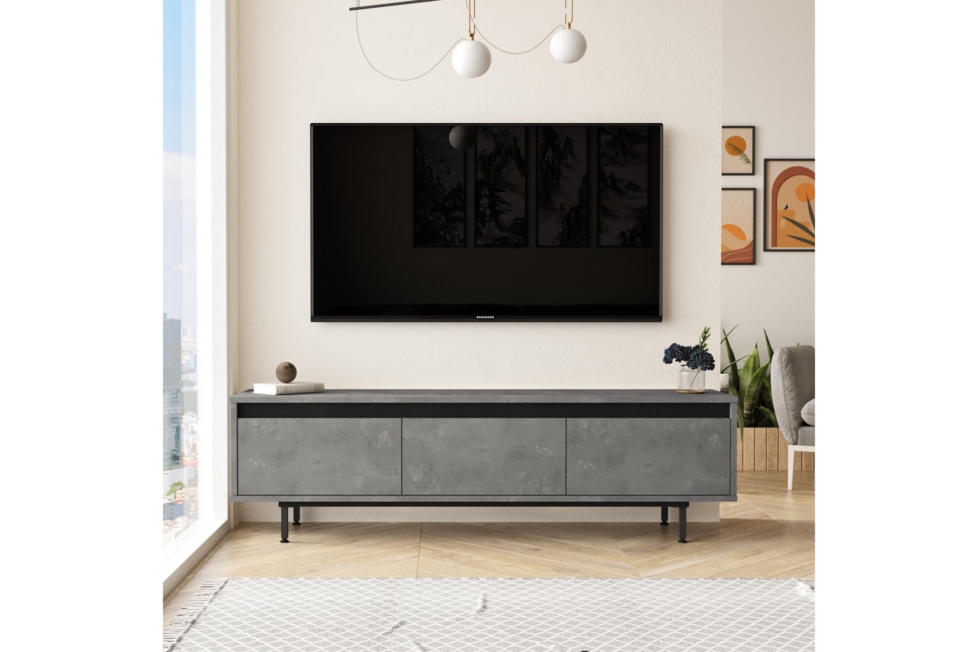 ARES TV ÜNİTESİ+ORTA SEHPA+KONSOL, BETON SİYAH FİYATI - Vivense