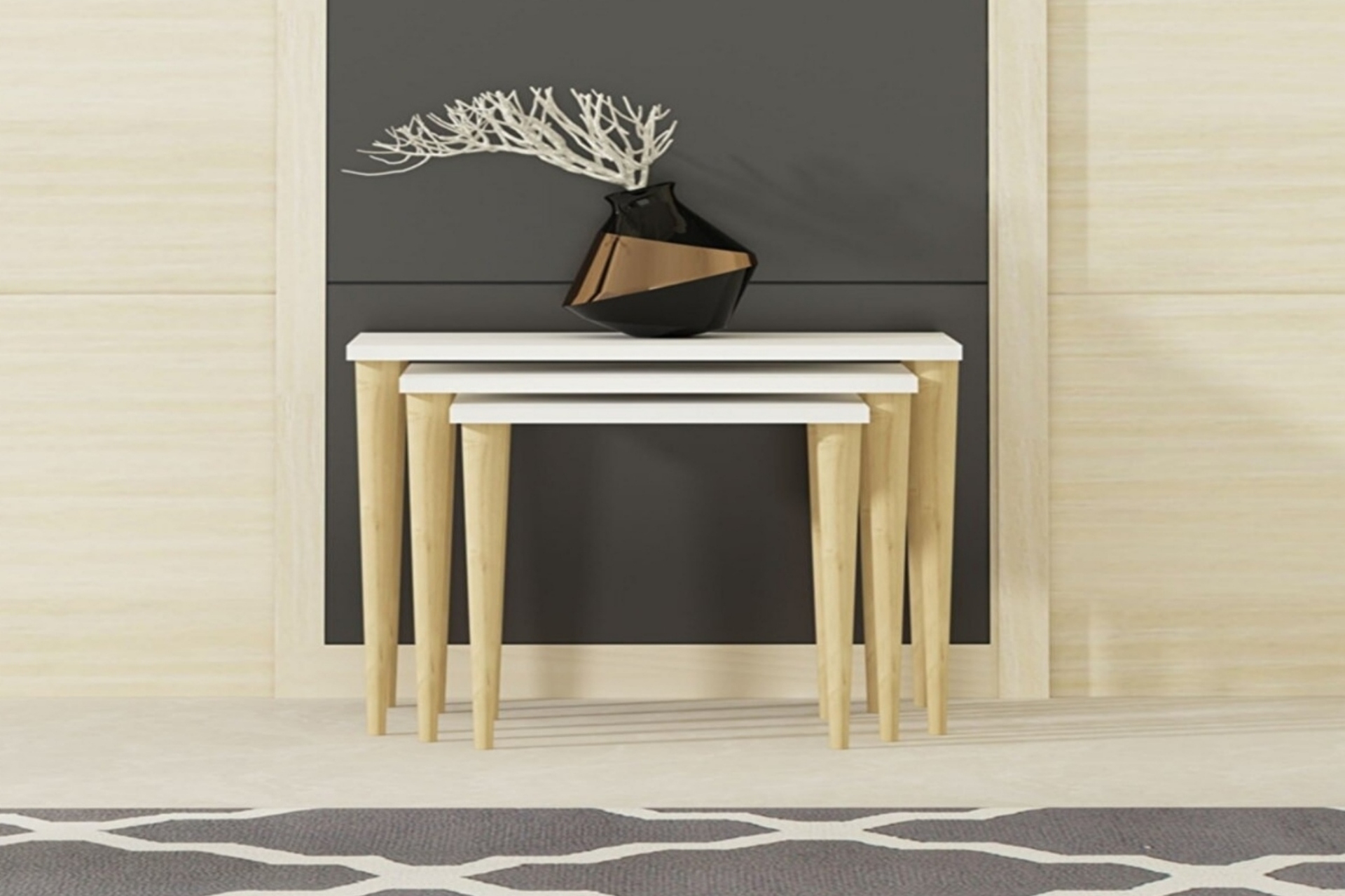 OSSO ZİGON SEHPA, ÜÇLÜ, DİKDÖRTGEN, BEYAZ FİYATI - Vivense