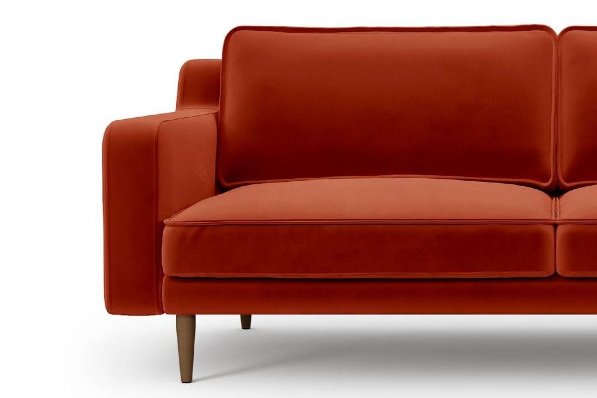 KLEM SLİM ÜÇLÜ KOLTUK, KADİFE, KİREMİT, KOYU AHŞAP AYAK FİYATI - Vivense