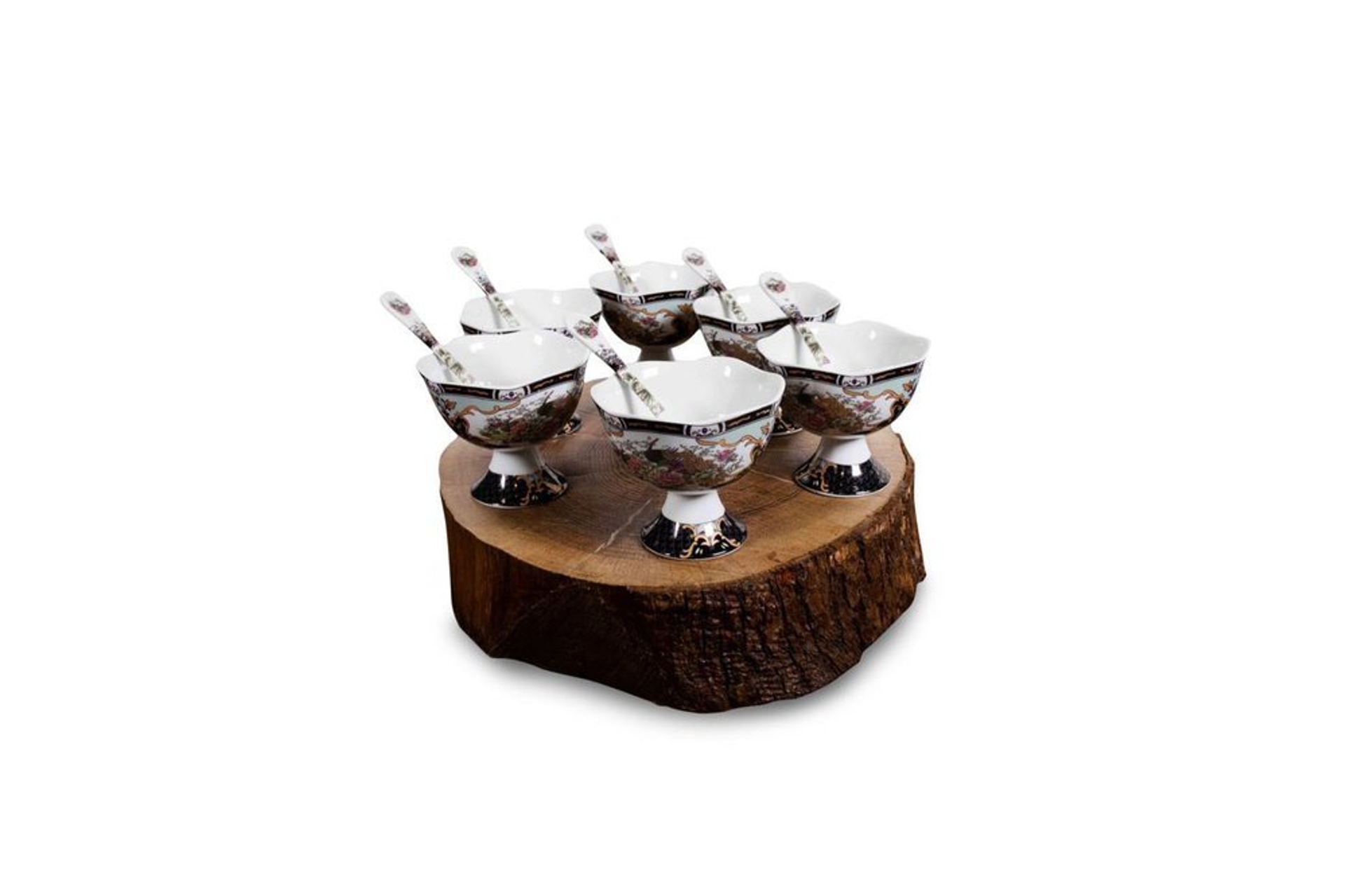 QEDİ PORSELEN 12 PARÇA AYAKLI SERVİS SUNUM KAŞIKLI KASE SETİ SİYAH ...