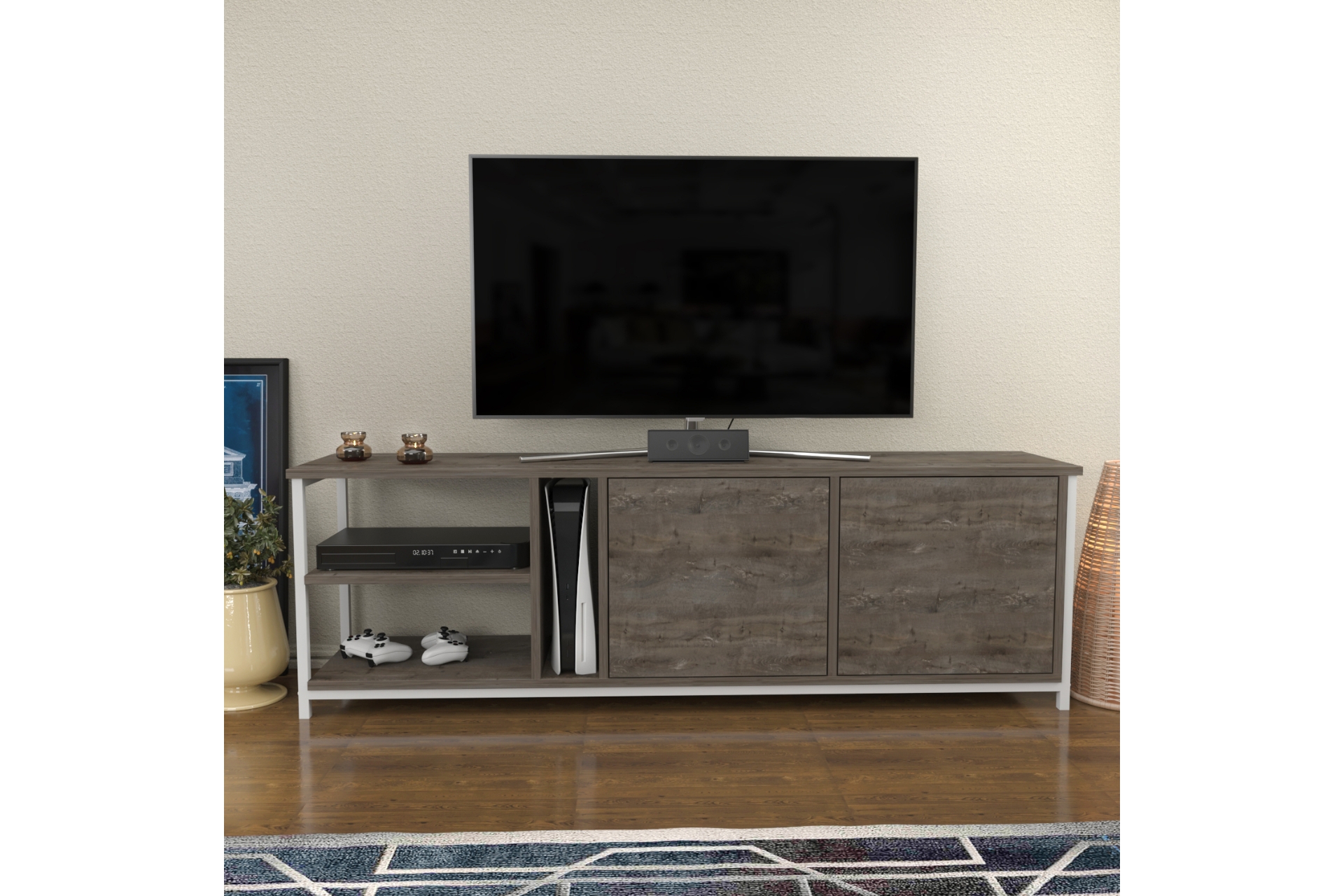 DECOROTİKA PRİMROSE TV ÜNİTESİ, BEYAZ KOYU GRİ FİYATI - Vivense