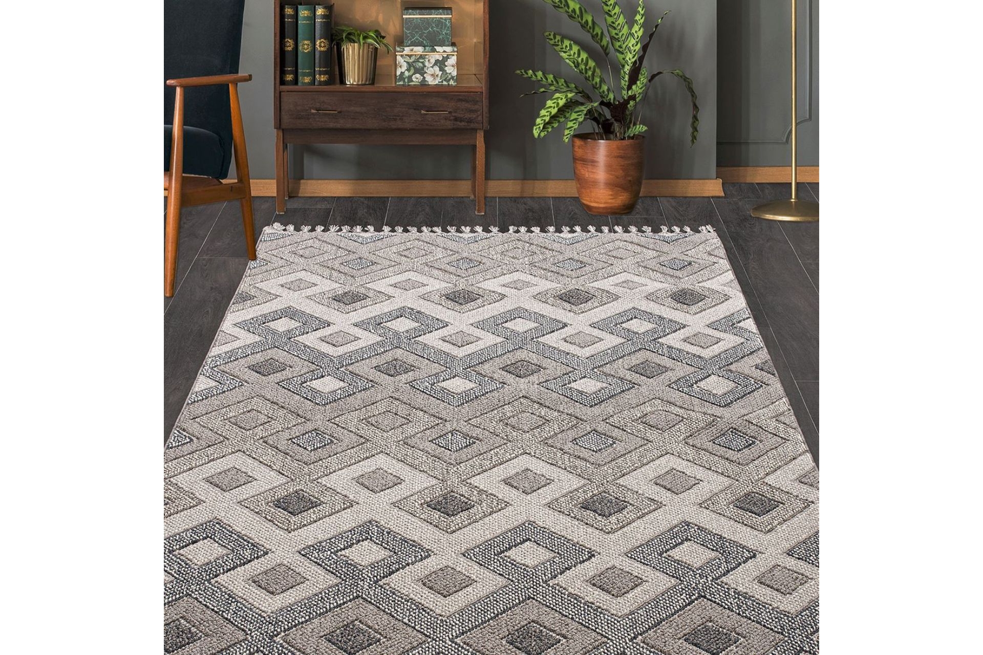 CREA HALI NEPAL 9962N İSKANDİNAV DESENLİ SAÇAKLI BUKLELİ HALI, 100X200 ...
