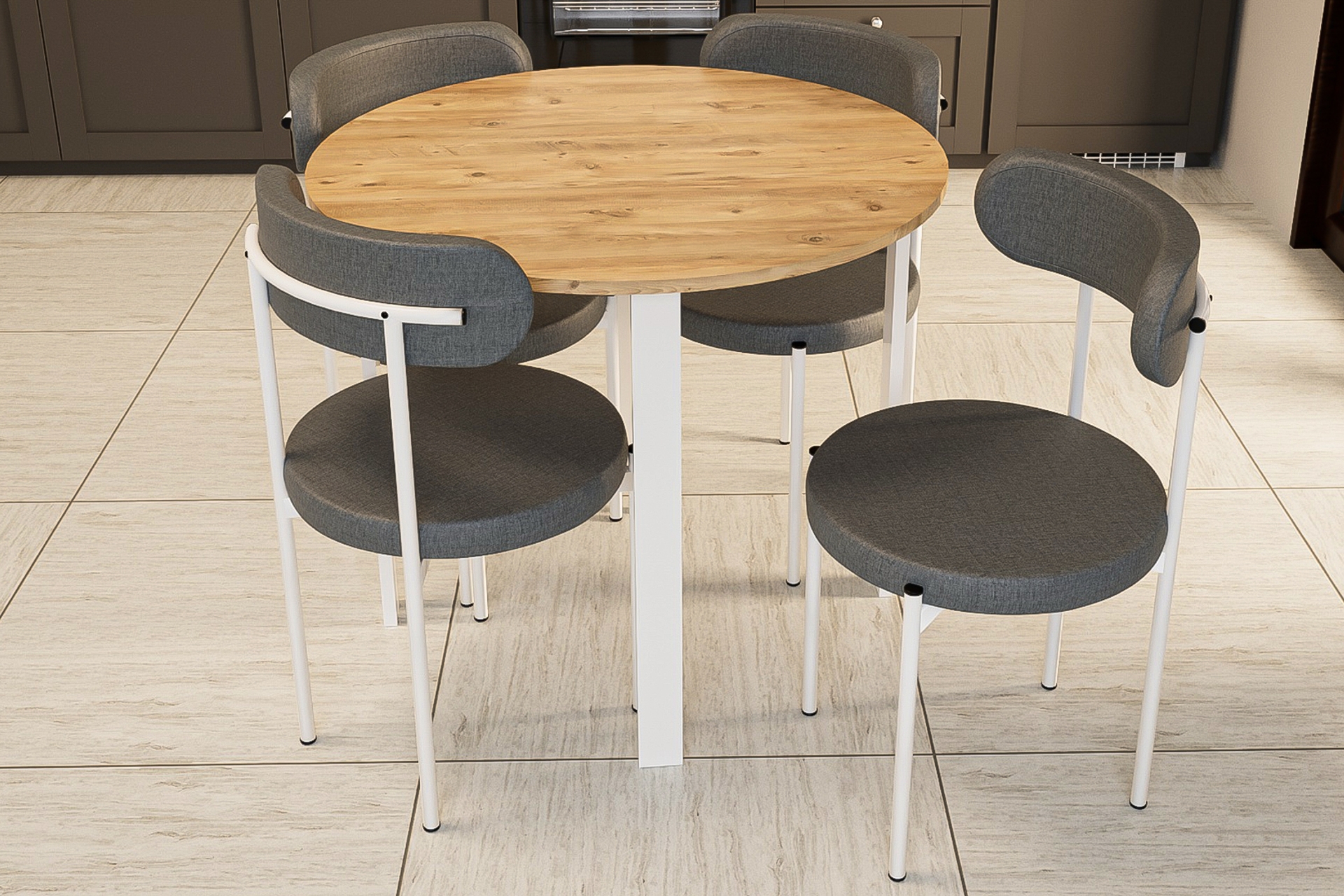 TREND YUVARLAK MUTFAK MASA TAKIMI, ATLANTİK ÇAM GRİ BEYAZ FİYATI - Vivense