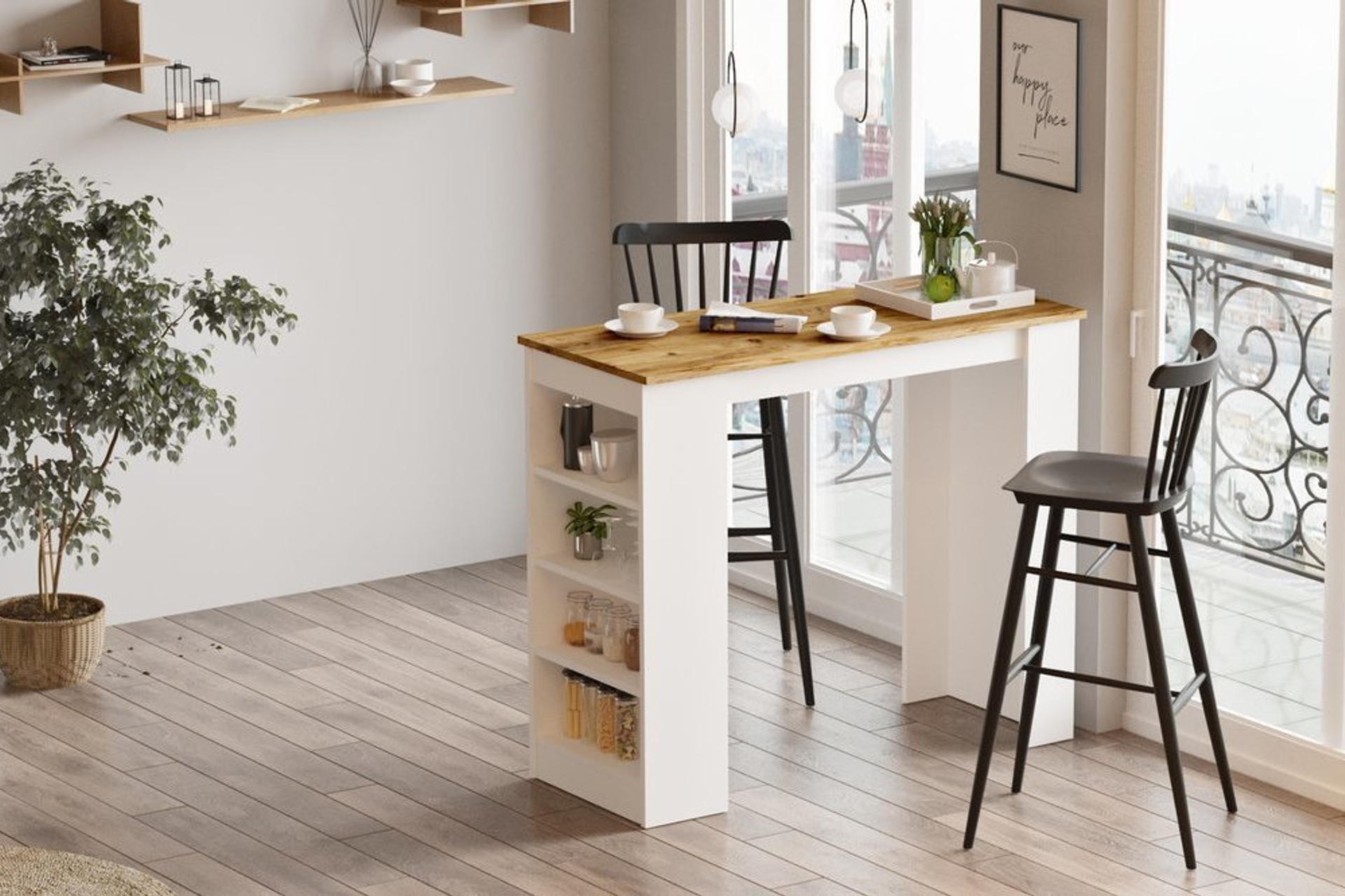 YURUDESİGN STYLE BAR MASASI, ATLANTİK ÇAM BEYAZ, 120X51, ST1 AW