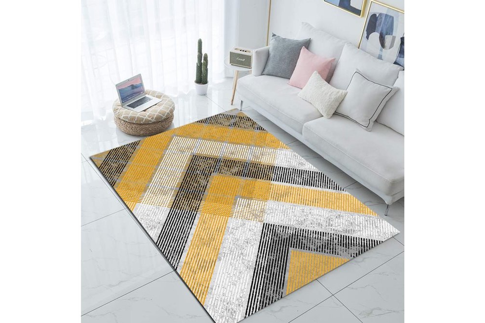 ELSE SARI GRİ ÇİZGİLER MODERN DESENLİ SALON HALISI 150X80