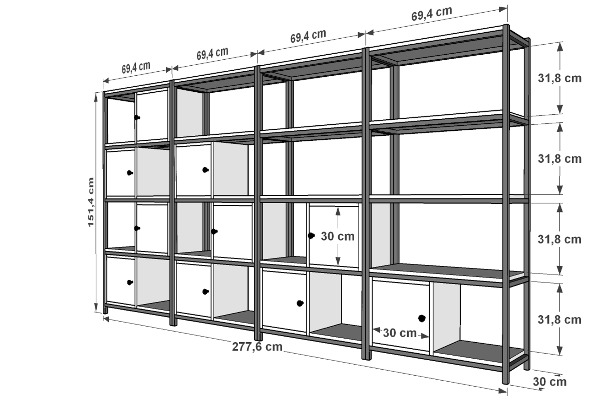 STELL RAFLI DÖRT KATLI DOLAPLI METAL KİTAPLIK, BEYAZ, 277 CM, MTL-KTP ...
