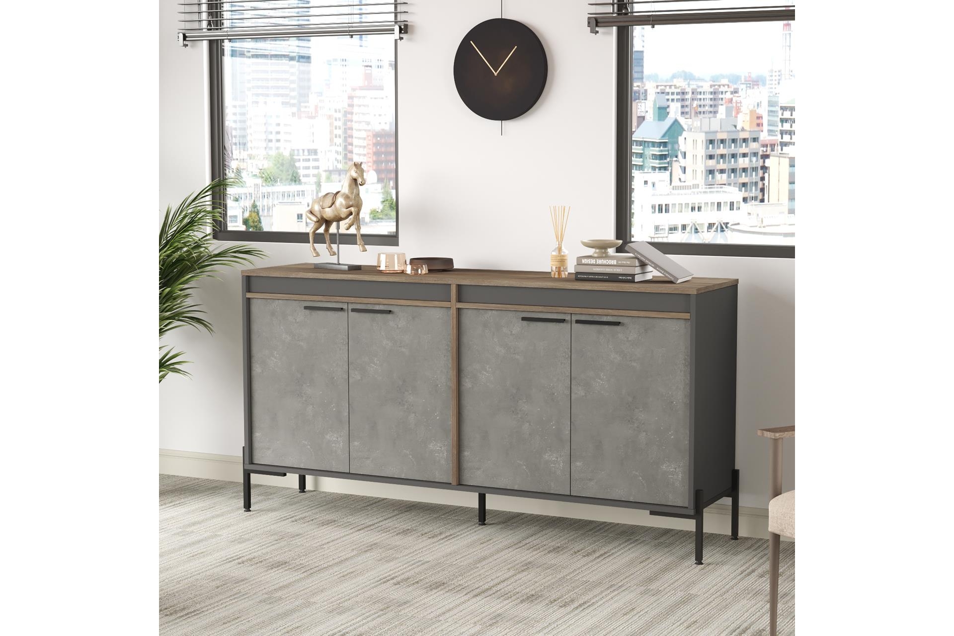 ROBIN HOME BERLİN E METAL AYAKLI OFİS KONSOL, KAHVE BETON ANTRASİT