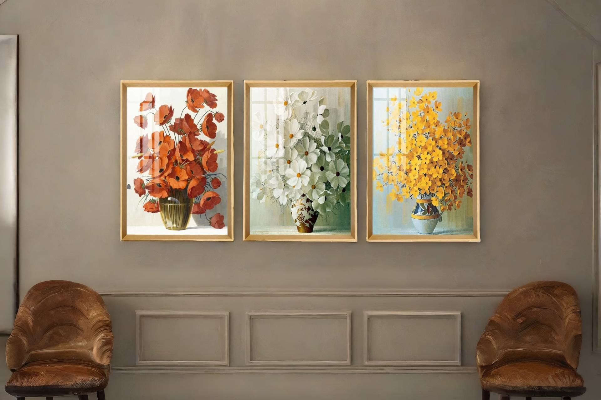 FLOWERS İN A VASE TABLO SETİ, NATURAL ÇERÇEVE, 33X48 FİYATI - Vivense