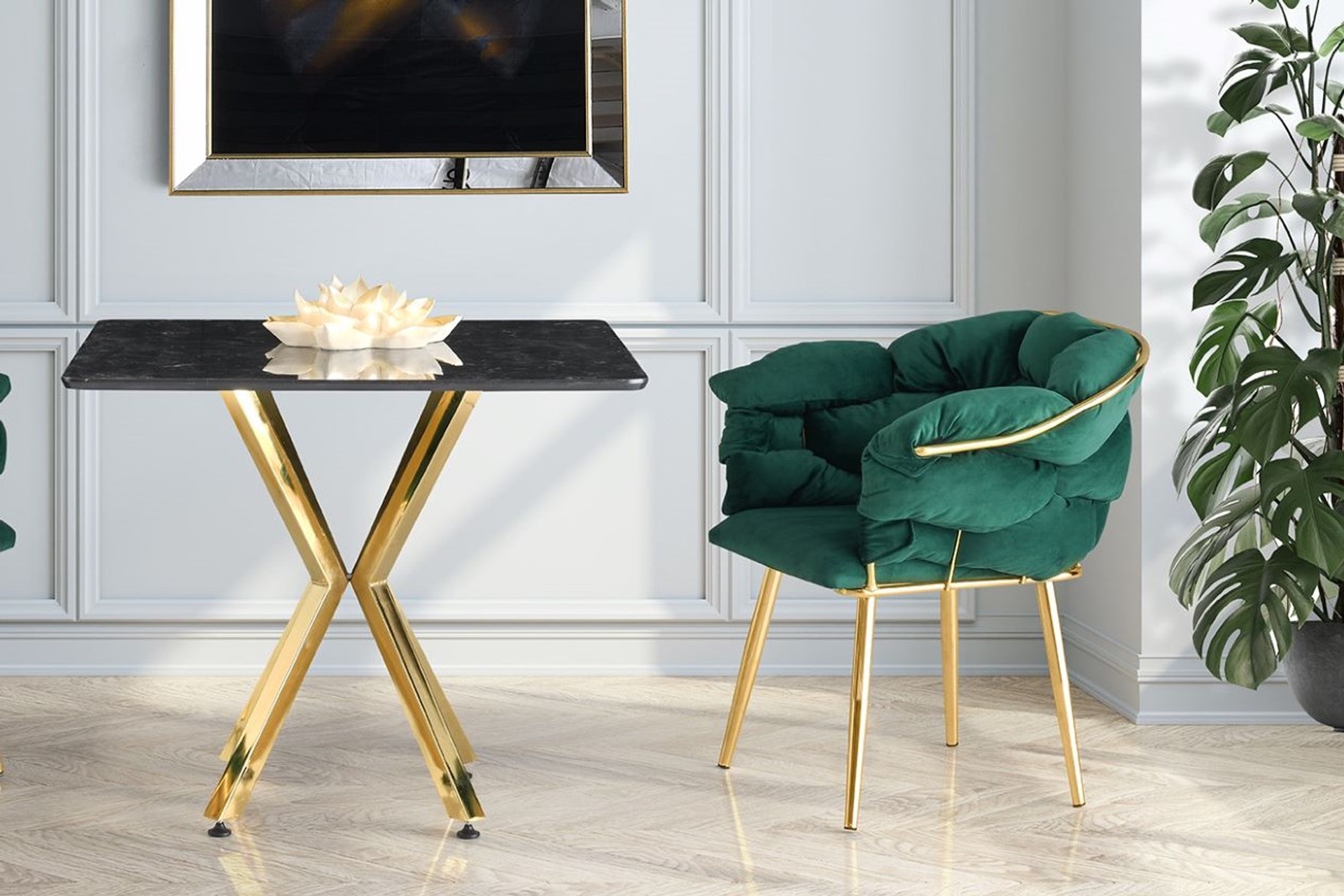 LENA LOTUS HİGHGLOSS MASA, GOLD ÇAPRAZ AYAK, 90X90 FİYATI - Vivense
