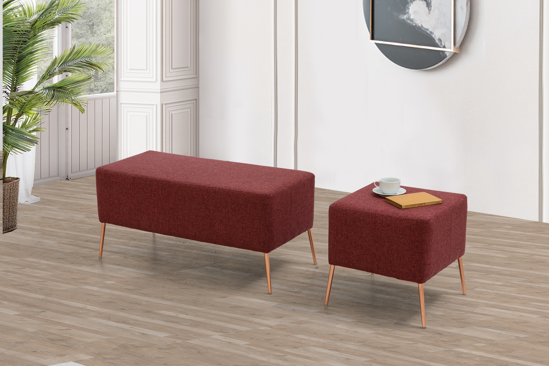 LİNA BENCH VE PUF TAKIMI, BORDO FİYATI - Vivense