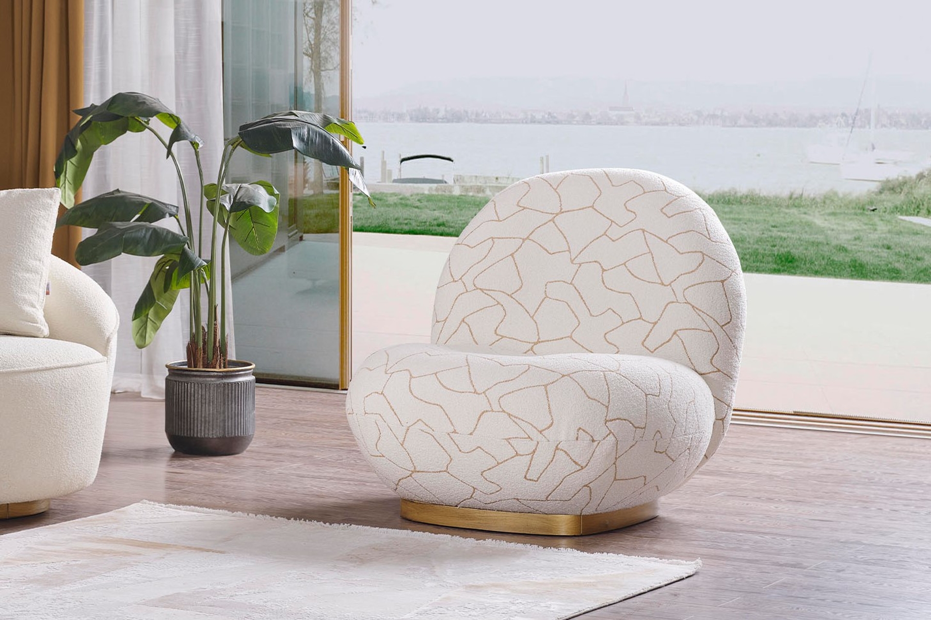 CUSHY LOUNGE GENİŞ BERJER, KREM HARDAL DESENLİ FİYATI - Vivense