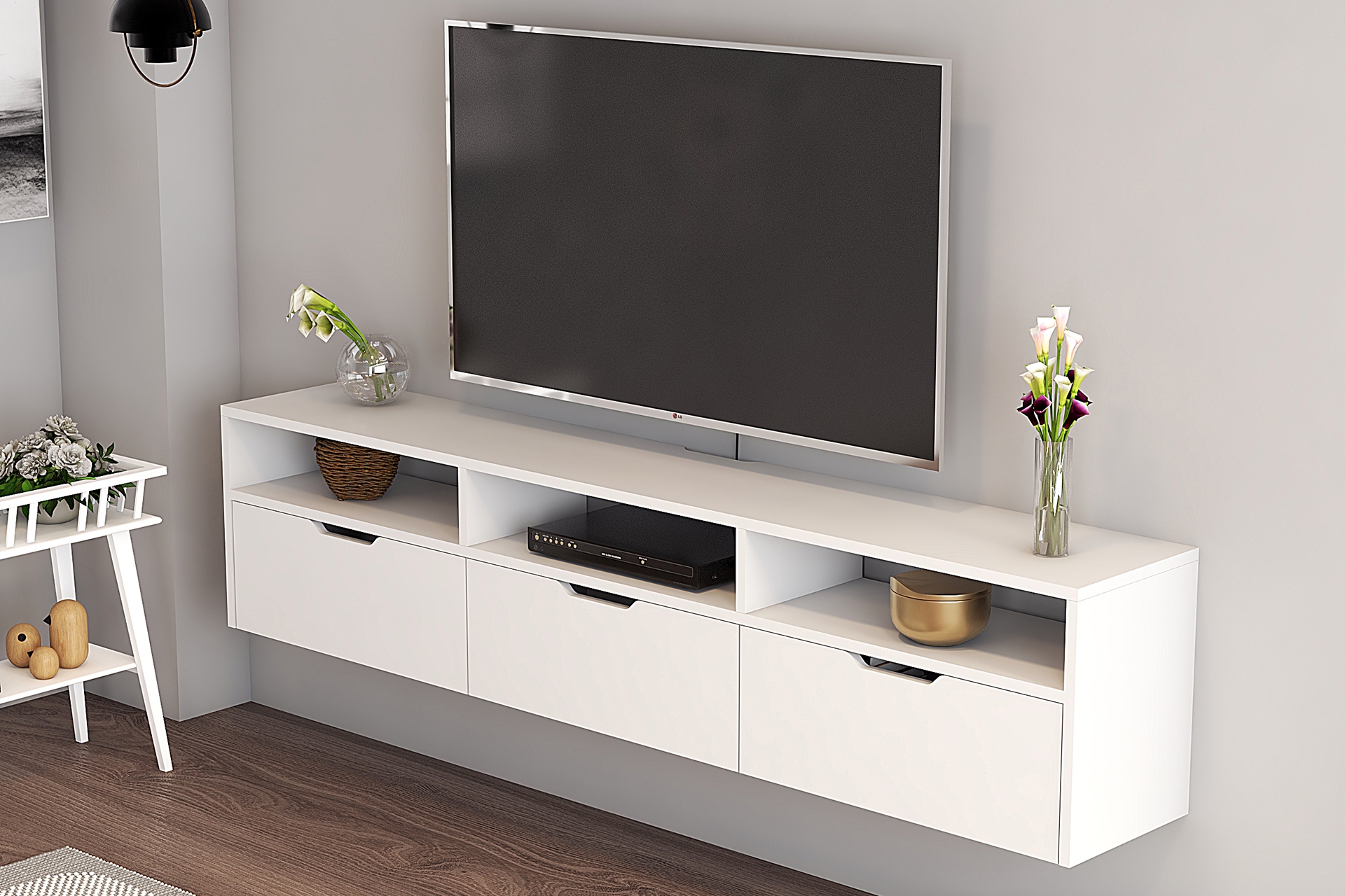 DENOYA TV ÜNİTESİ, 3 KAPAKLI RAFLI, BEYAZ FİYATI - Vivense