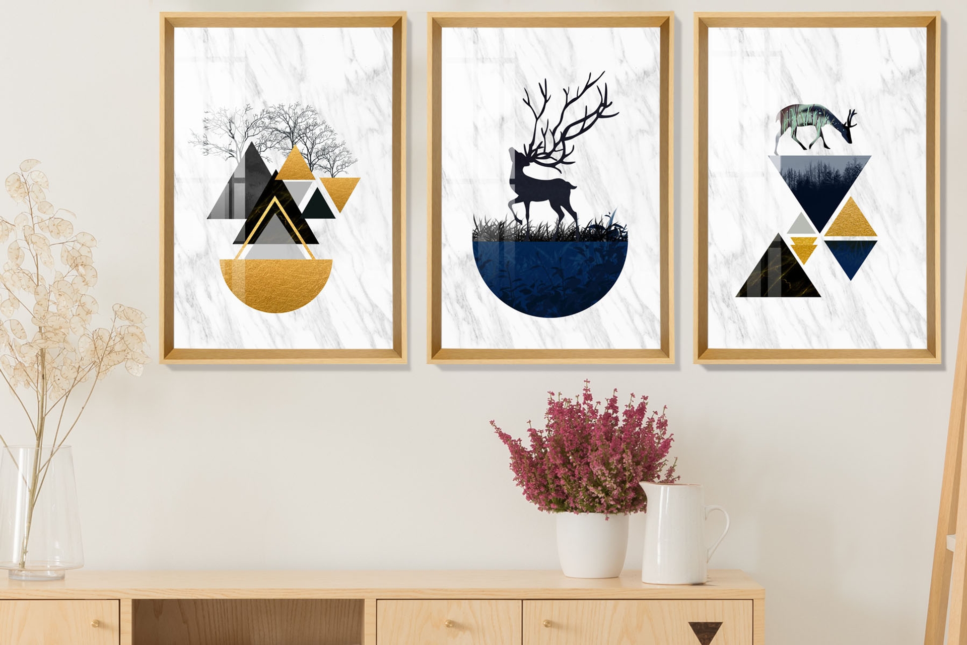 DEER AND FOREST TABLO SETİ, NATURAL ÇERÇEVE, 33X48 FİYATI - Vivense