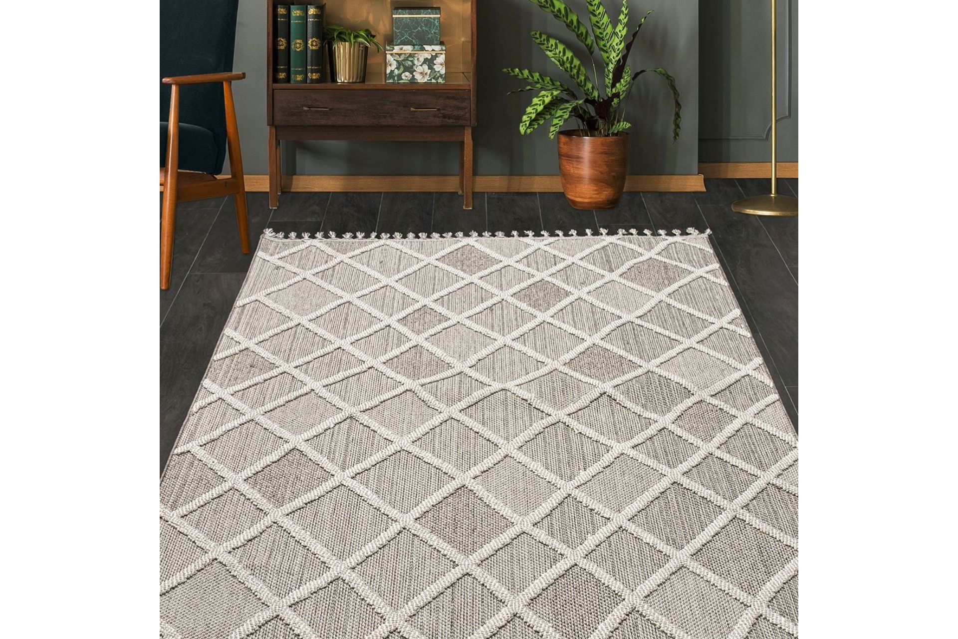 CREA HALI NEPAL 9964N İSKANDİNAV DESENLİ SAÇAKLI BUKLELİ HALI, 160X230