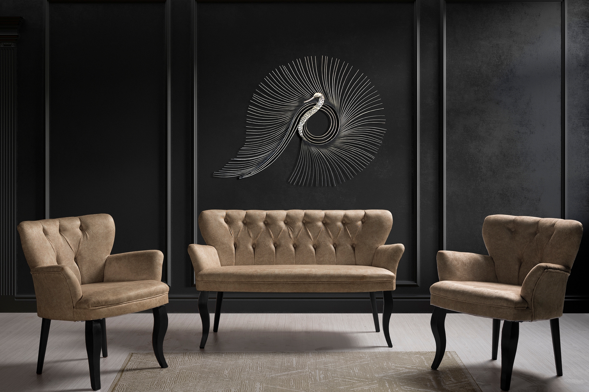 ÖZAK ELEDA KOLLU KOLTUK TAKIMI, SİYAH AYAK, CAPPUCCİNO FİYATI - Vivense