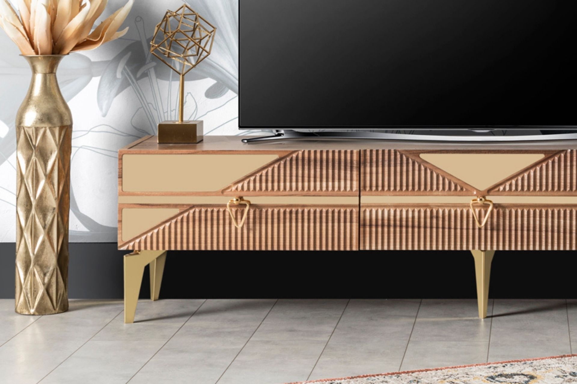 LEON TV SEHPASI, ÇEKMECELİ, CEVİZ ALTIN YALDIZLI, 180 CM FİYATI - Vivense