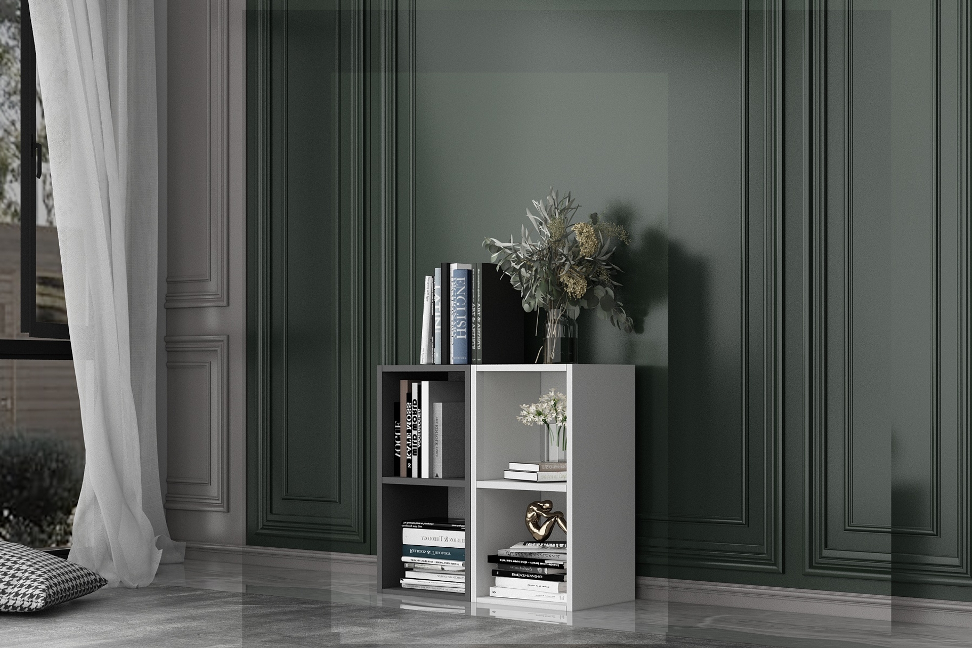 BKCONCEPT 4 RAFLI KİTAPLIK, 67 CM, BEYAZ ANTRASİT KTP-1212 FİYATI - Vivense