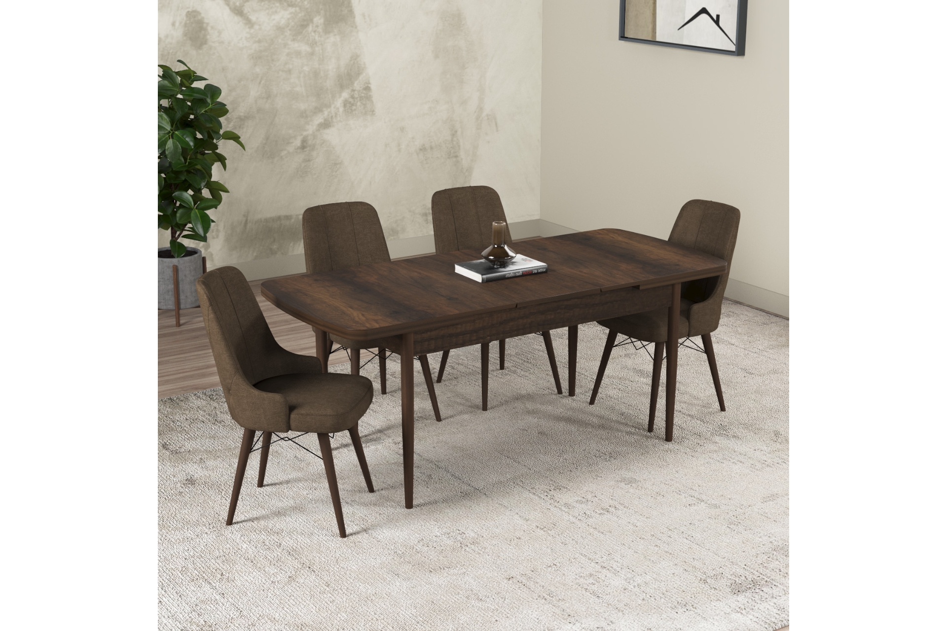 HERA SERİSİ 1 MASA + 4 SANDALYE MUTFAK MASA TAKIMI 335, CEVİZ, 132X80