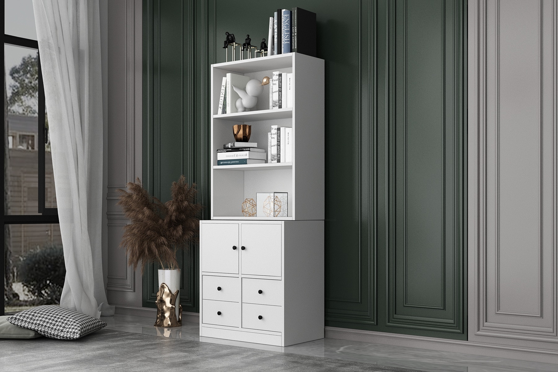 BKCONCEPT 2 KAPAKLI ÇEKMECELİ RAFLI KİTAPLIK, 65 CM, BEYAZ, KTP-1277-Ç ...