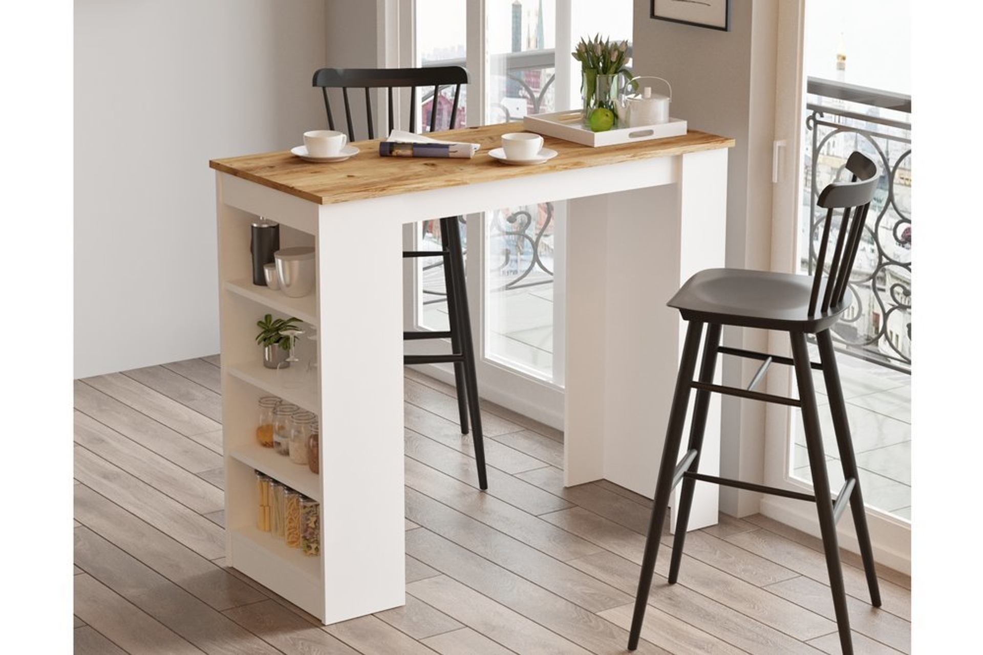 YURUDESİGN STYLE BAR MASASI, ATLANTİK ÇAM BEYAZ, 120X51, ST1 AW