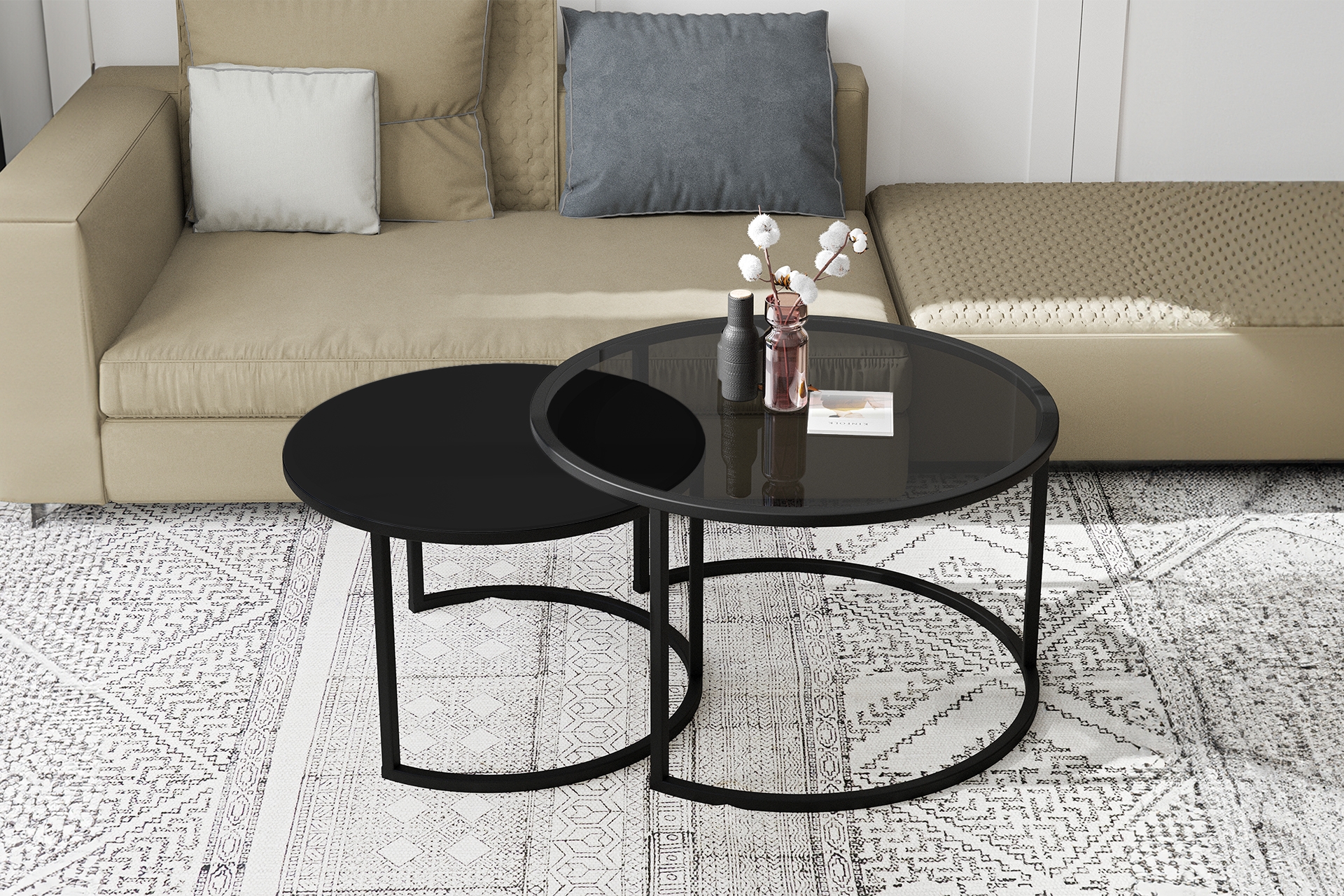 BORA ORTA SEHPA, SİYAH AYAK, FÜME CAM, İKİLİ FİYATI - Vivense