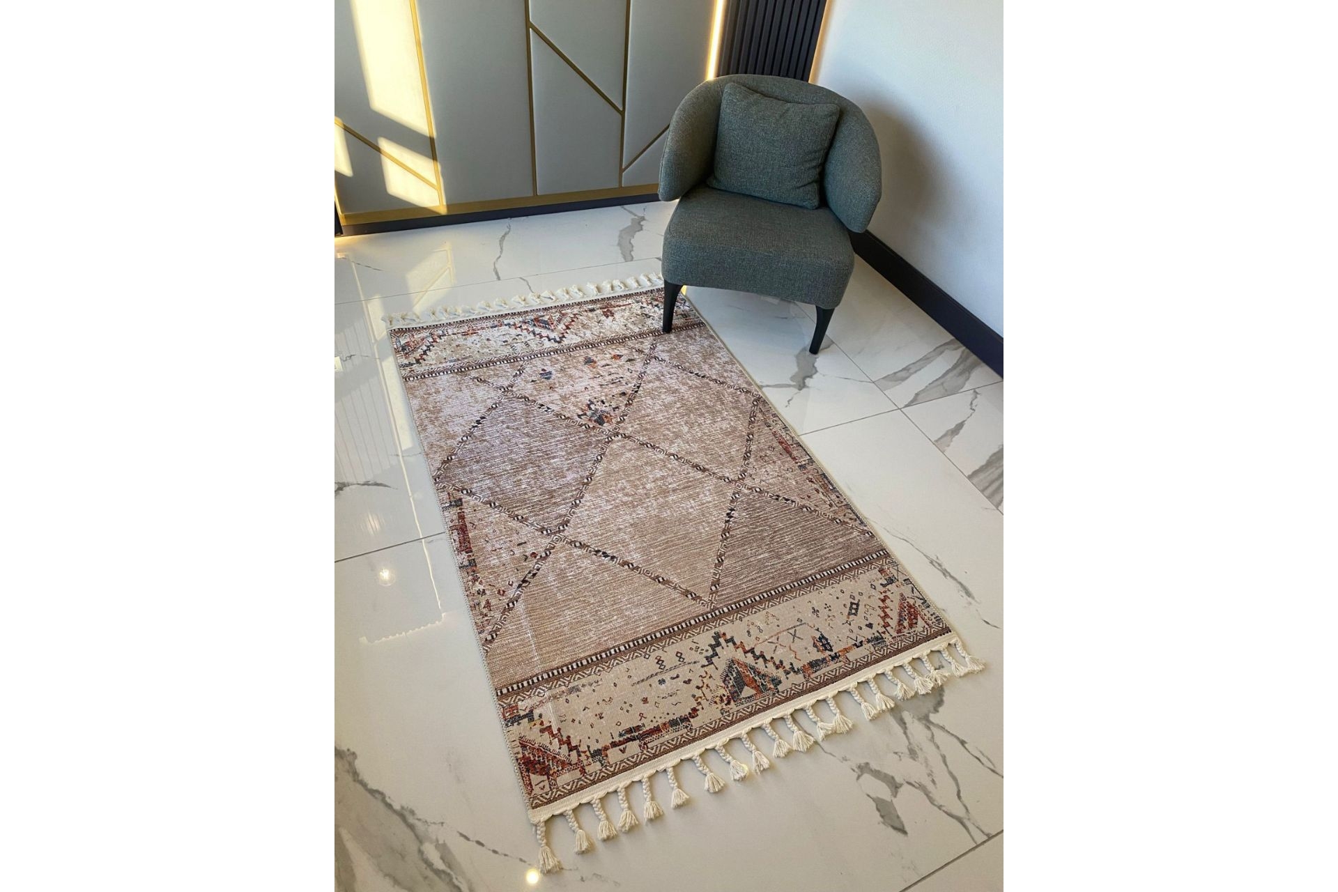 HALIMAX DARA 205 KAYMAZ DOKUMA TABANLI ÖRGÜ SAÇAKLI MODERN HALI, MULTİ ...