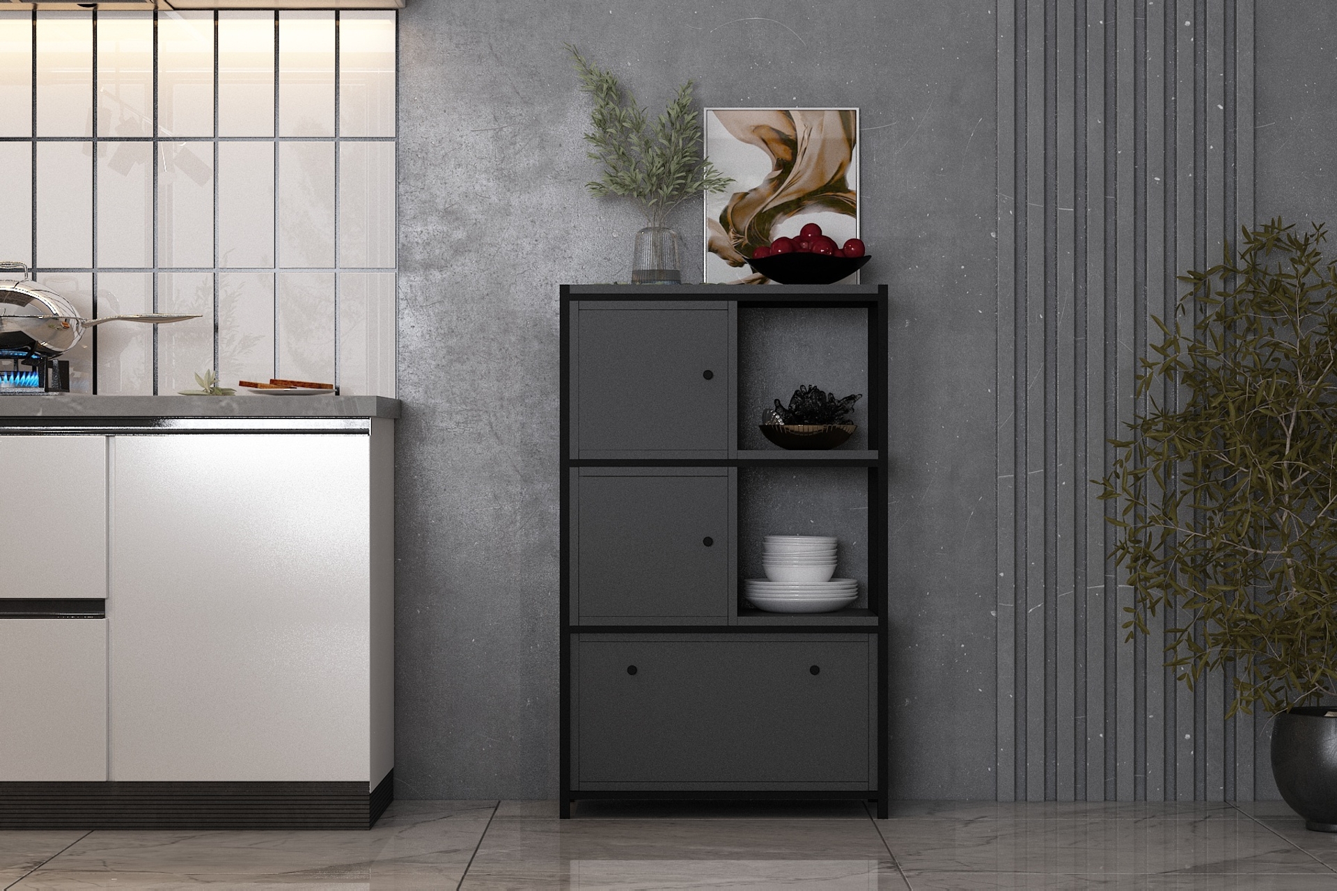 BKC ÇOK AMAÇLI DOLAP, 3 KATLI, ANTRASİT, ÇAD-1018