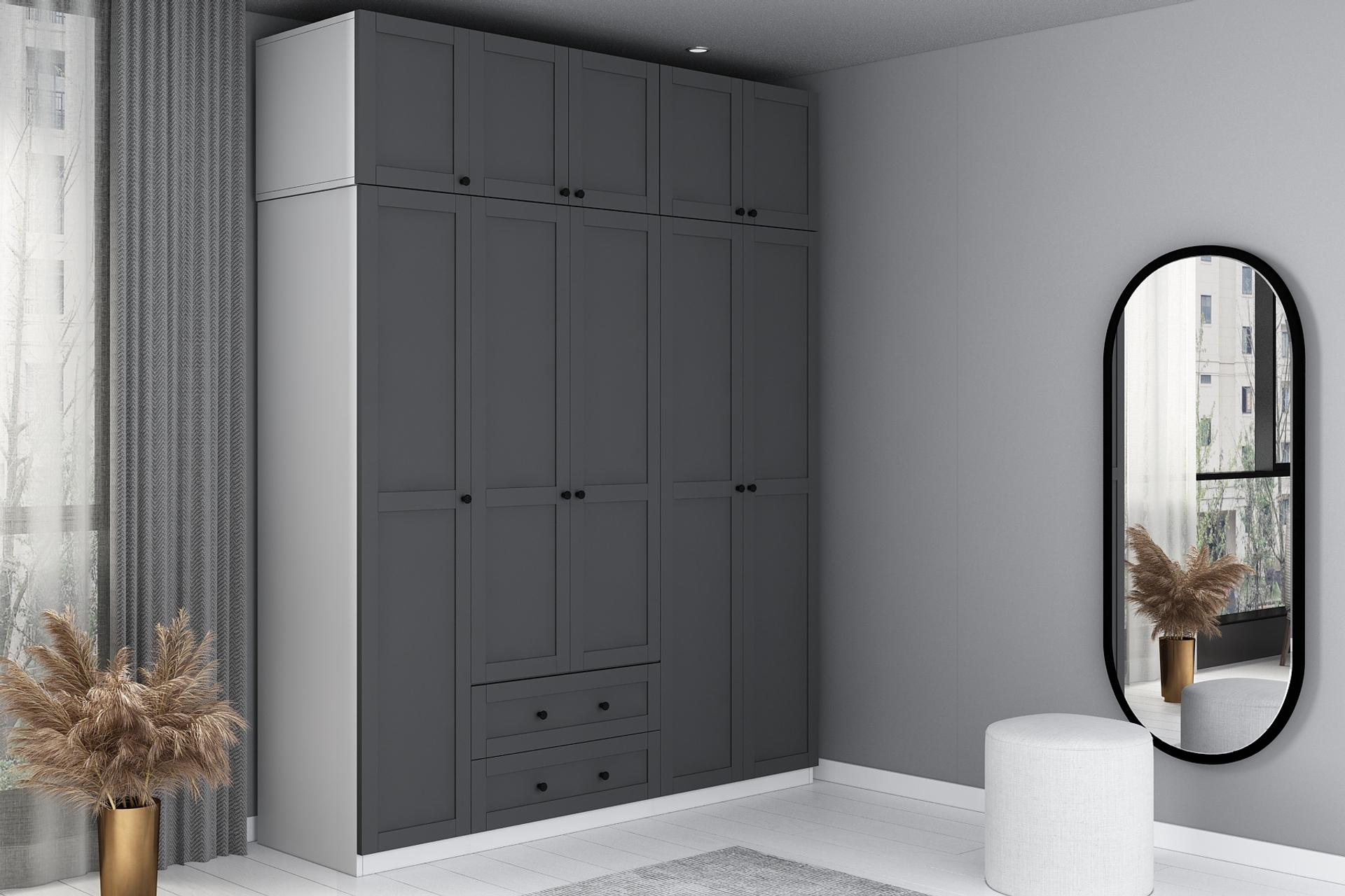 SANDAL GARDIROP, 5 KAPAKLI 2 ÇEKMECELİ, ANTRASİT, ÇITALI, 175CM272 ...