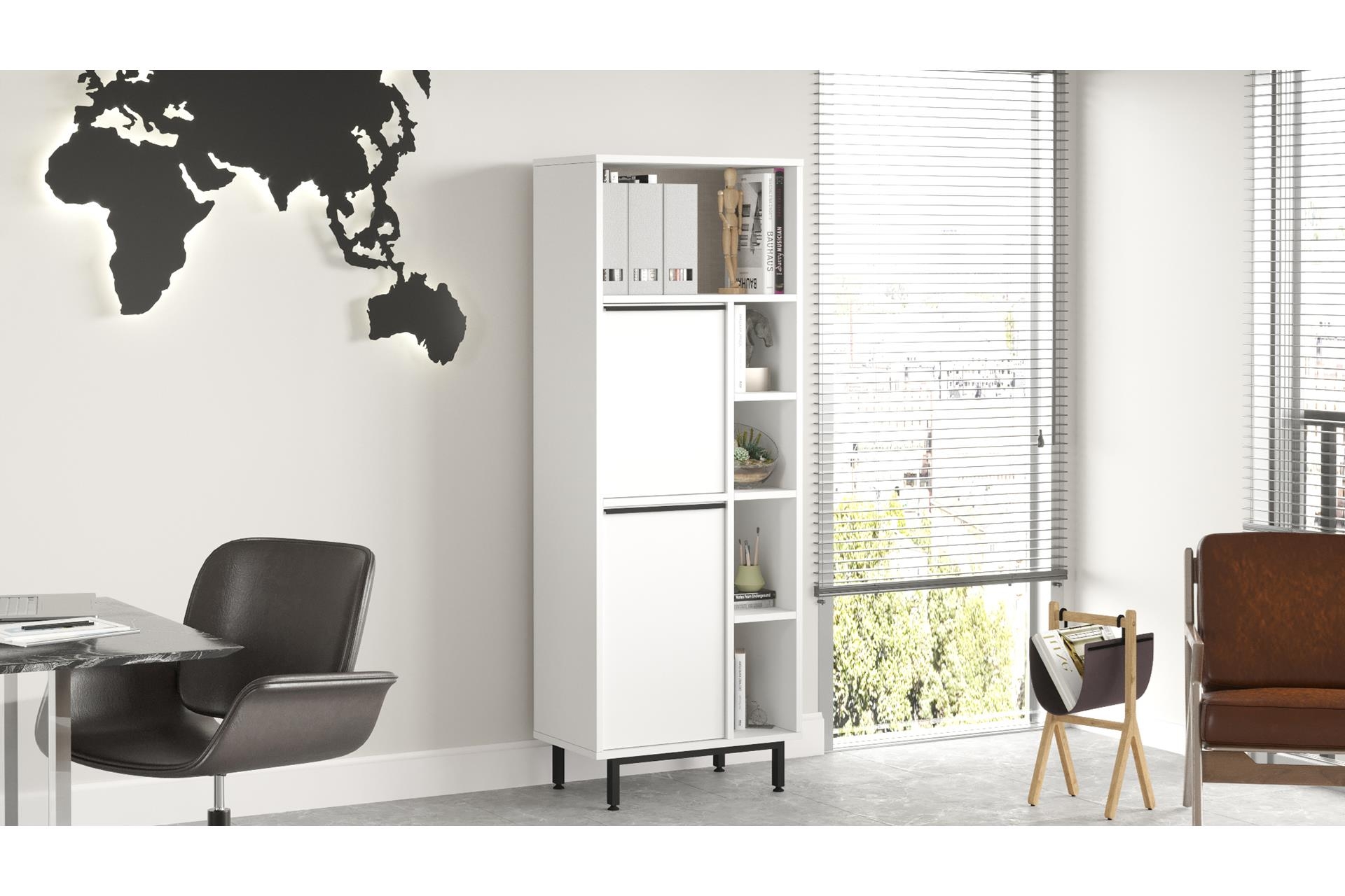 ROBİN HOME LİDYA OFİS KLASÖR DOLABI, 2 KAPAKLI, METAL AYAKLI, BEYAZ