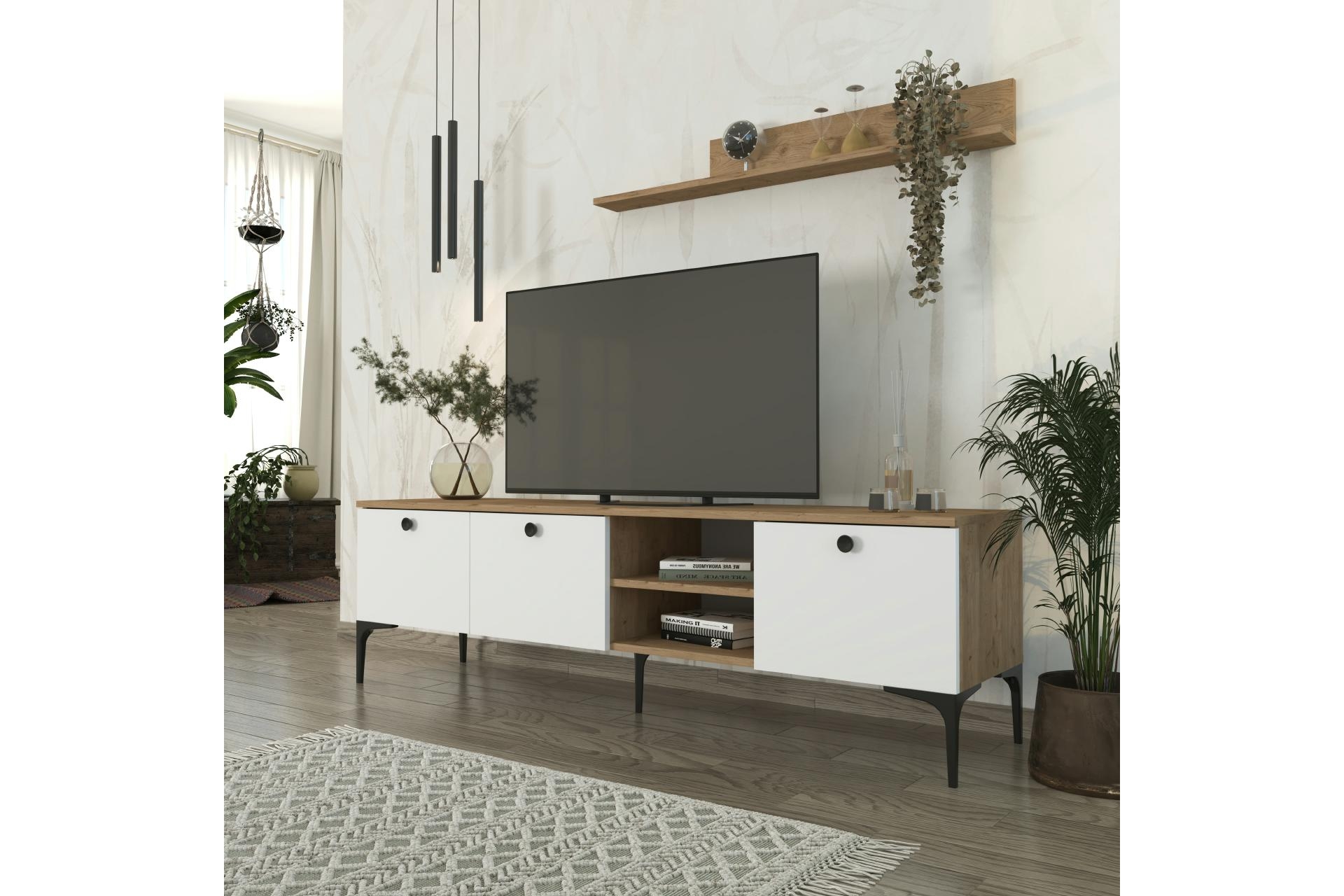 MOTTO RAFLI TV ÜNİTESİ, BEYAZ MEŞE, 180 CM