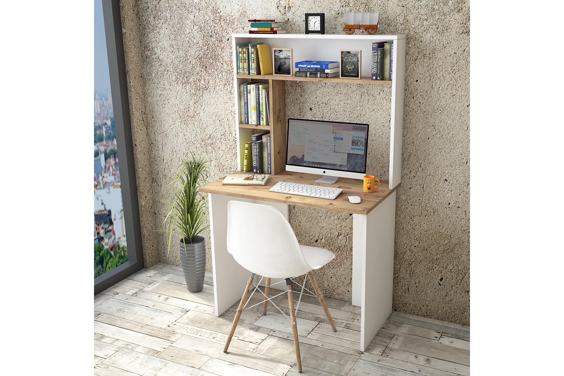 ROBİN HOME CORNELİA NO 2 ÇALIŞMA MASASI KİTAPLIK, ÇAM BEYAZ