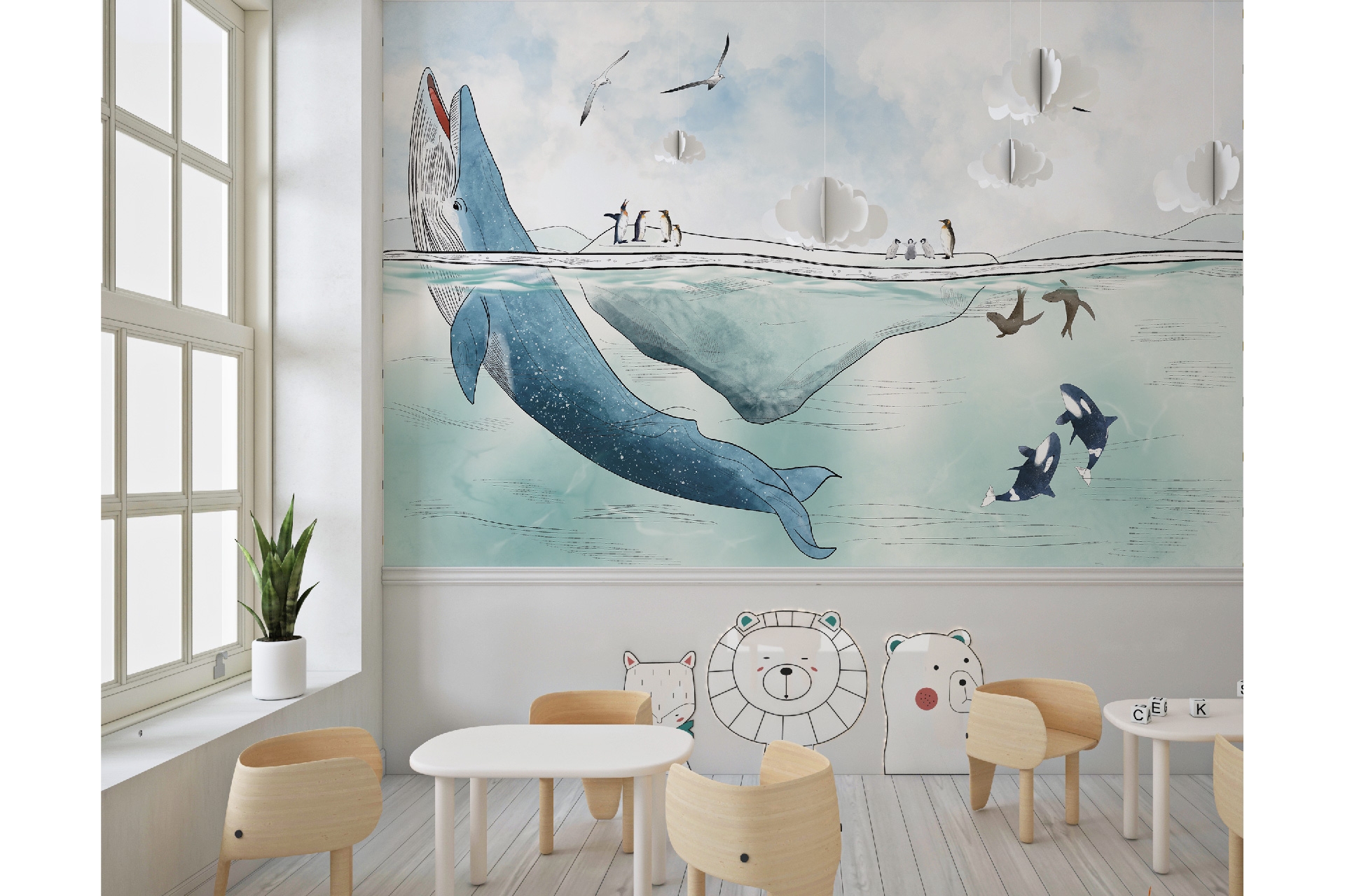 DREAMY KIDS MAVİ BALİNA VE ARKADAŞLARI ÇOCUK ODASI DUVAR KAĞIDI, G400 X ...