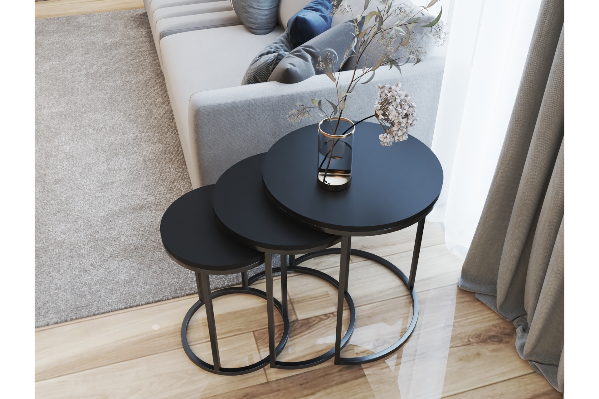 VİNDA C ZİGON SEHPA, METAL AYAKLI, ÜÇLÜ, SİYAH FİYATI - Vivense