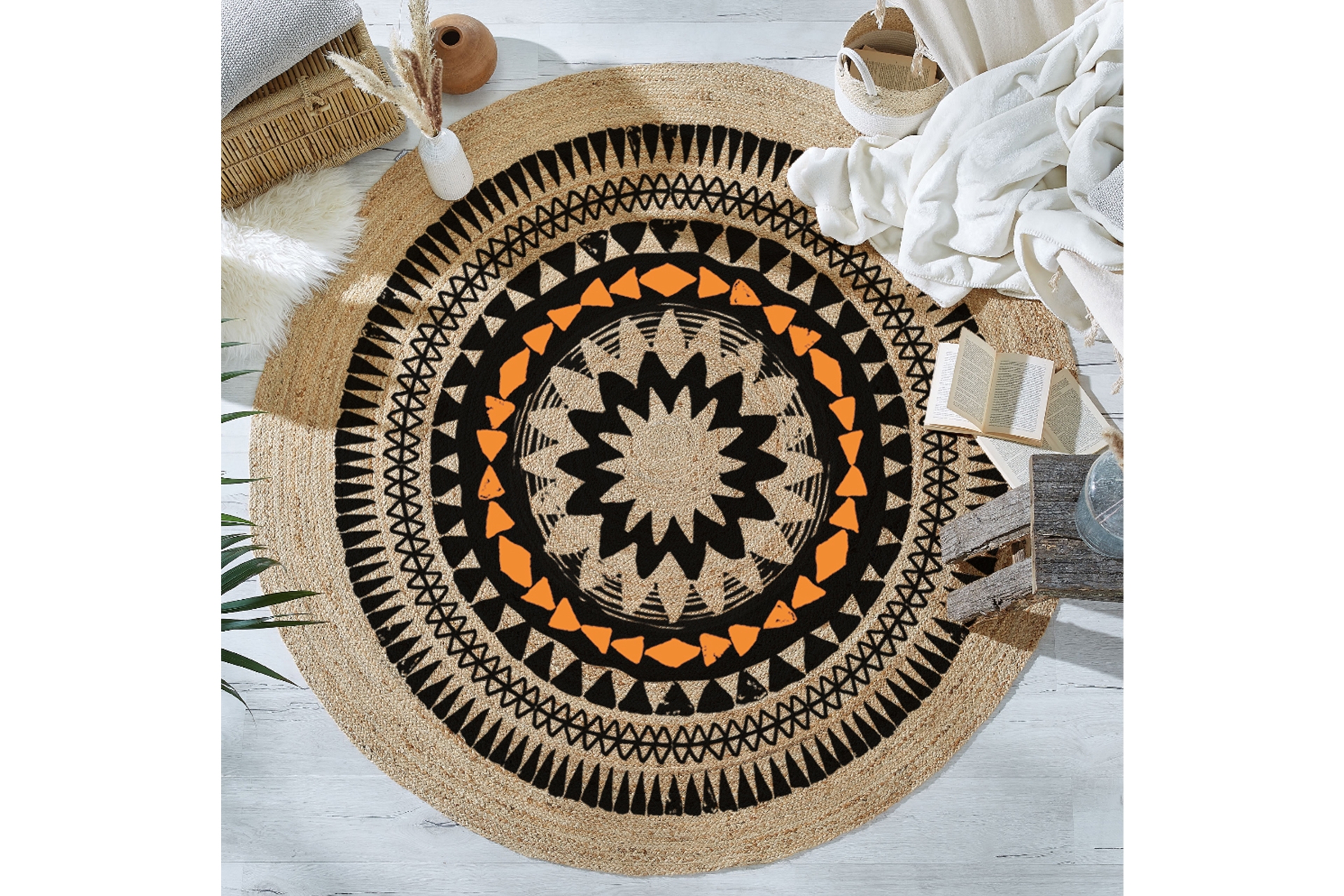 PARİA HOME JÜT ÖRME HALI, ORANGE DESENLİ, 80X80