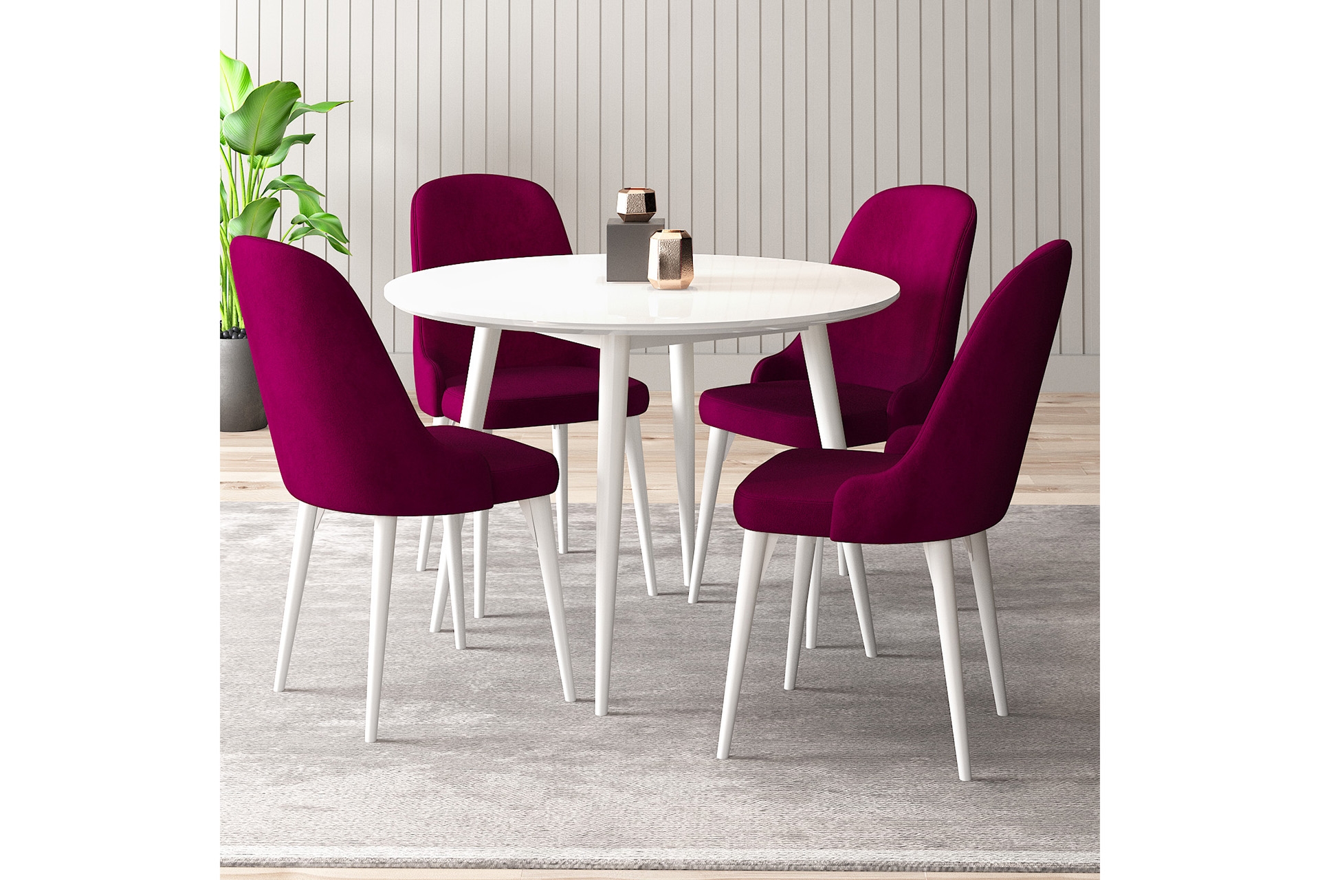 ROVENA VİOLET YEMEK MASASI TAKIMI, DÜZ BEYAZ, MÜRDÜM, 100X100 FİYATI ...