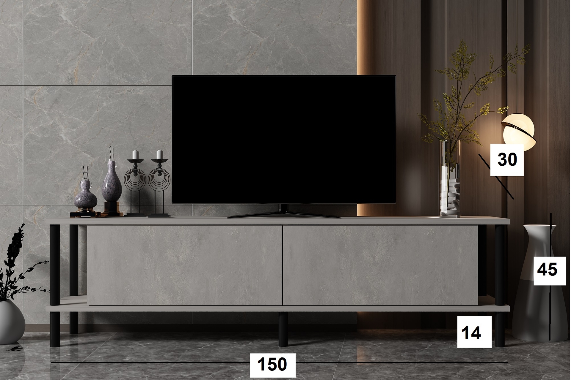 AROM TV ÜNİTESİ, 150 CM, RETRO GÜMÜŞ