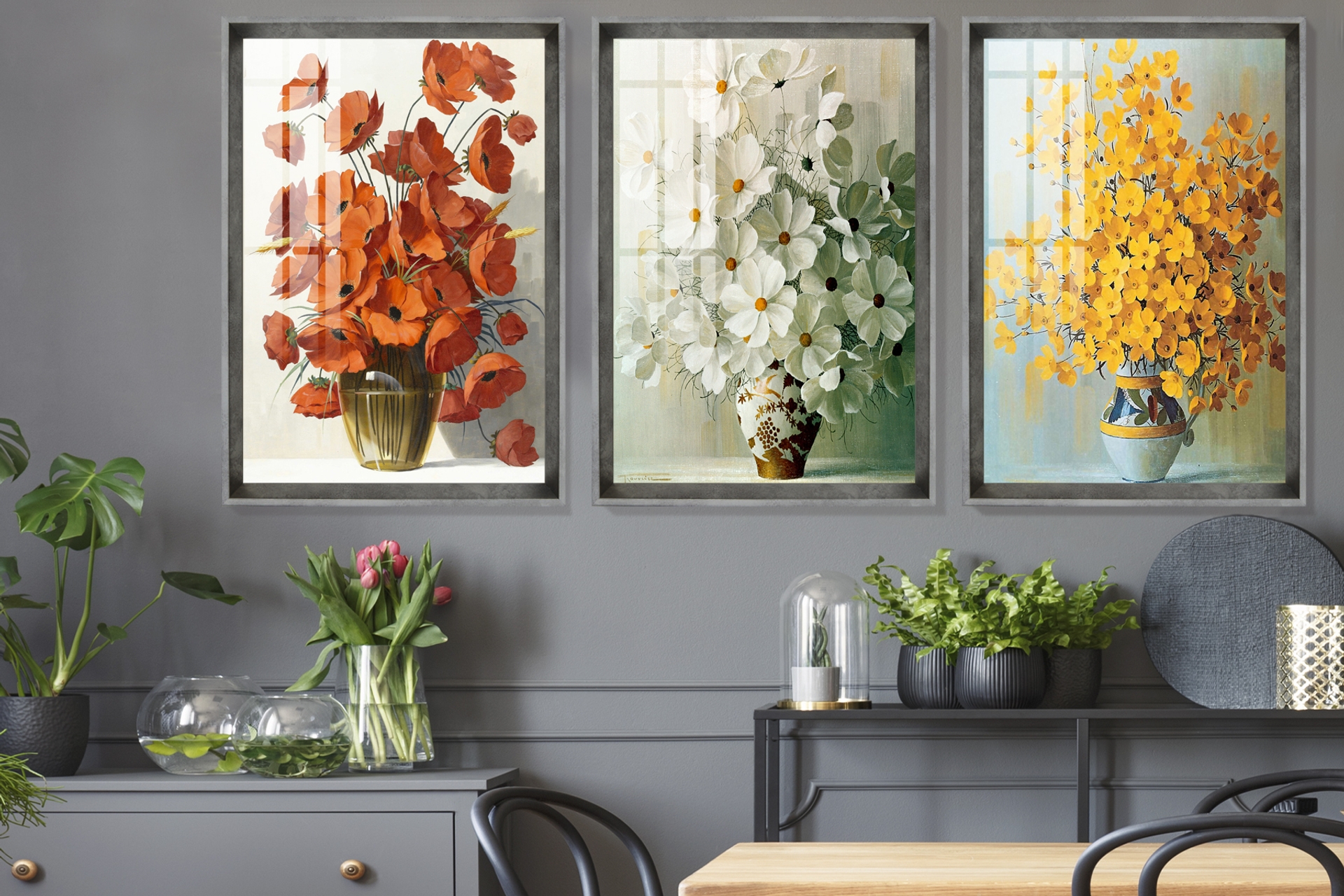 FLOWERS İN A VASE TABLO SETİ, INOX ÇERÇEVE, 33X48 FİYATI - Vivense