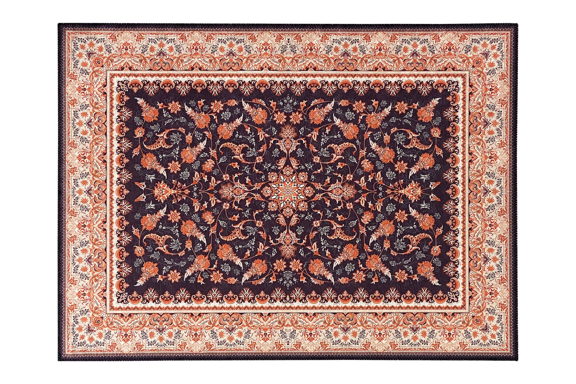 KLASİK BAROK İRAN TARZI DESENLİ KARE HALI, SİYAH BEJ, 120X120 FİYATI ...