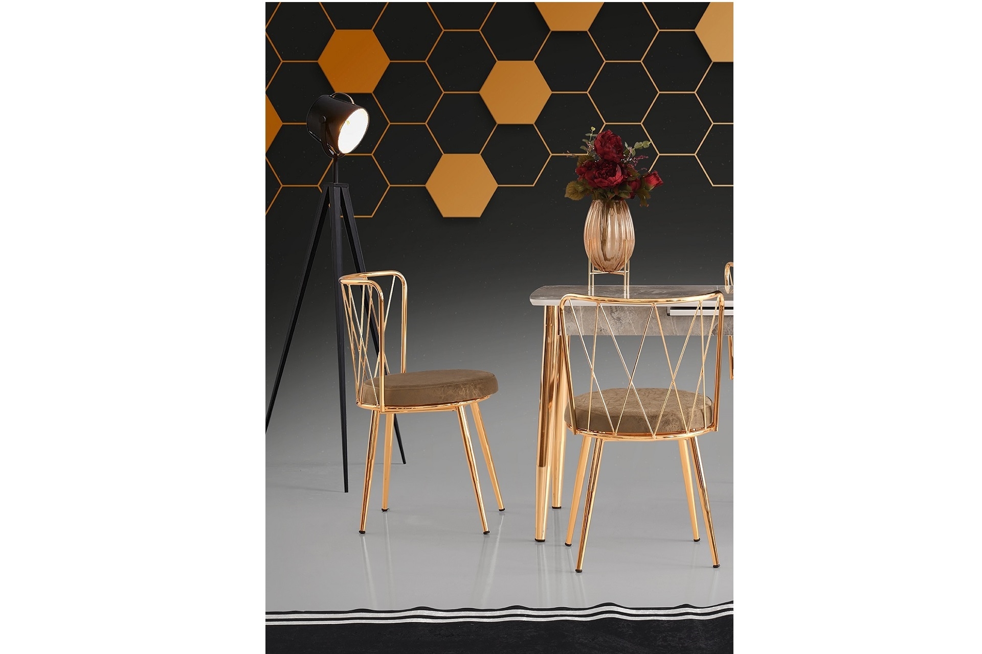 VİRGİNİA MASA TK + 4 AD STAR SANDALYE KOYU YEŞİL GOLD FİYATI - Vivense