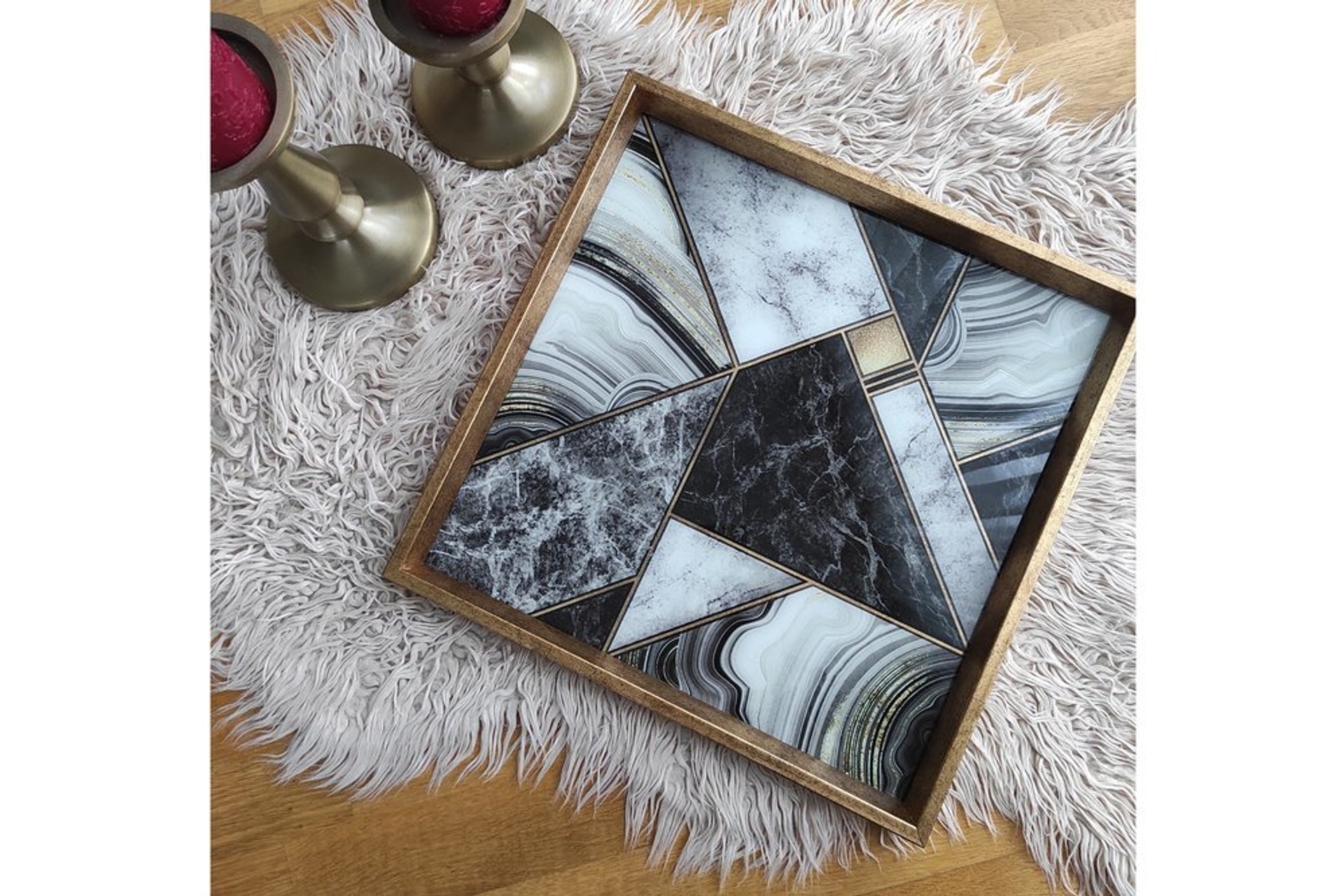 ARTE CASERO CAM BASKI SİYAH MERMER TEPSİ 40X40 CM FİYATI - Vivense