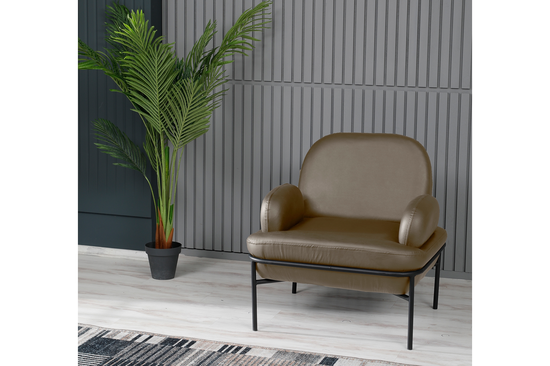 VİANEM DERİ ASTER BERJER, SÜTLÜ KAHVE, SİYAH METAL AYAK FİYATI - Vivense