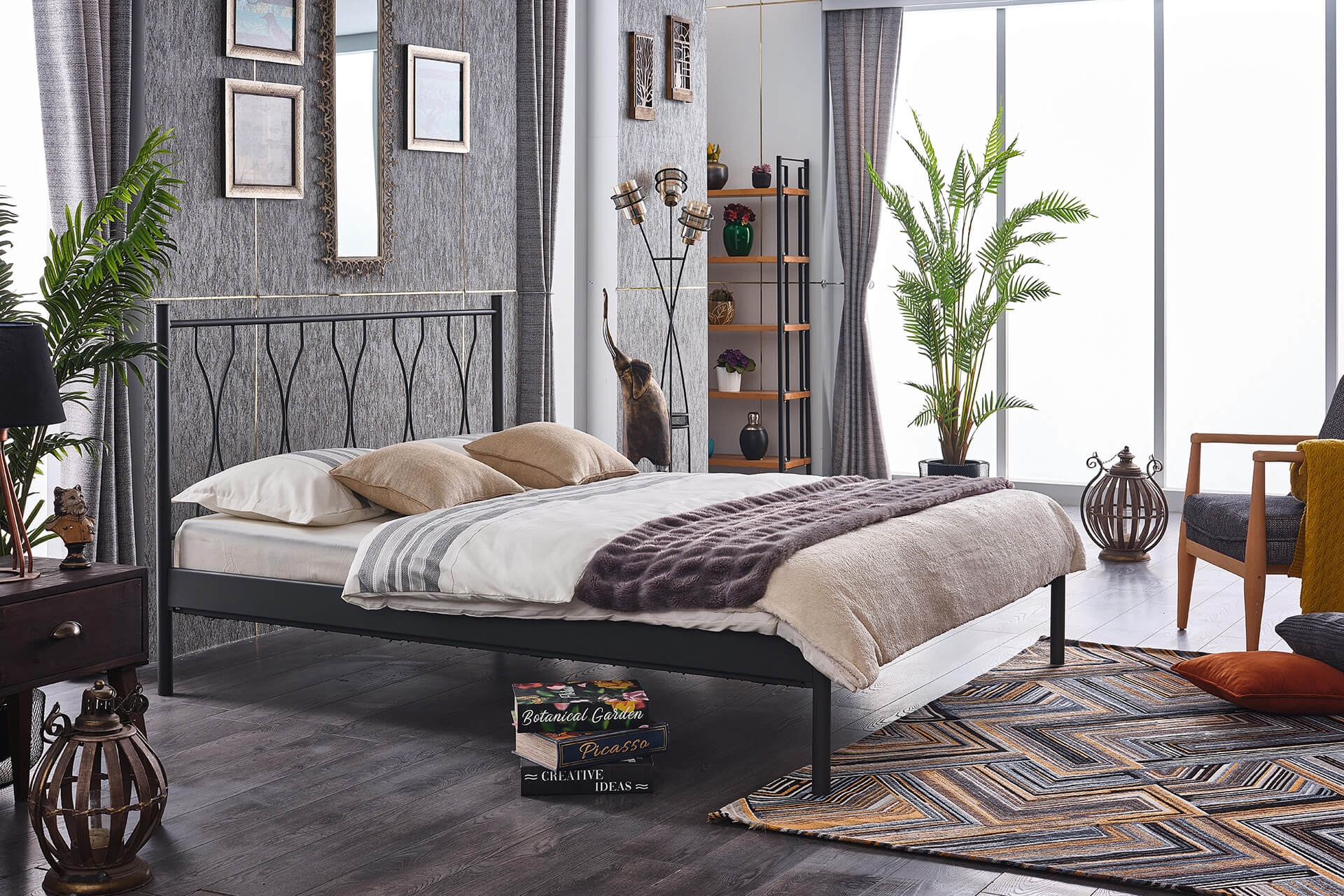 UNİMET TEOS ÇİFT KİŞİLİK FERFORJE METAL KARYOLA, ANTRASİT, 140X190 ...